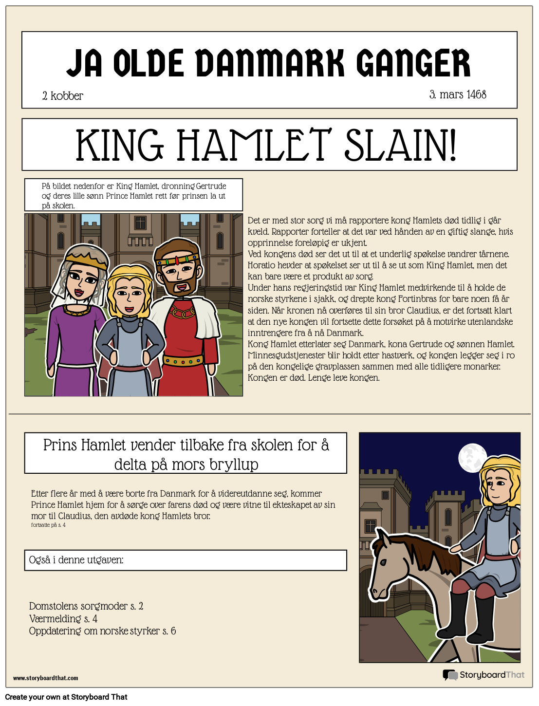 Hamlet Newspaper Announcement Storyboard Por No examples Hamlet Newspaper Announcement Storyboard Por No examples