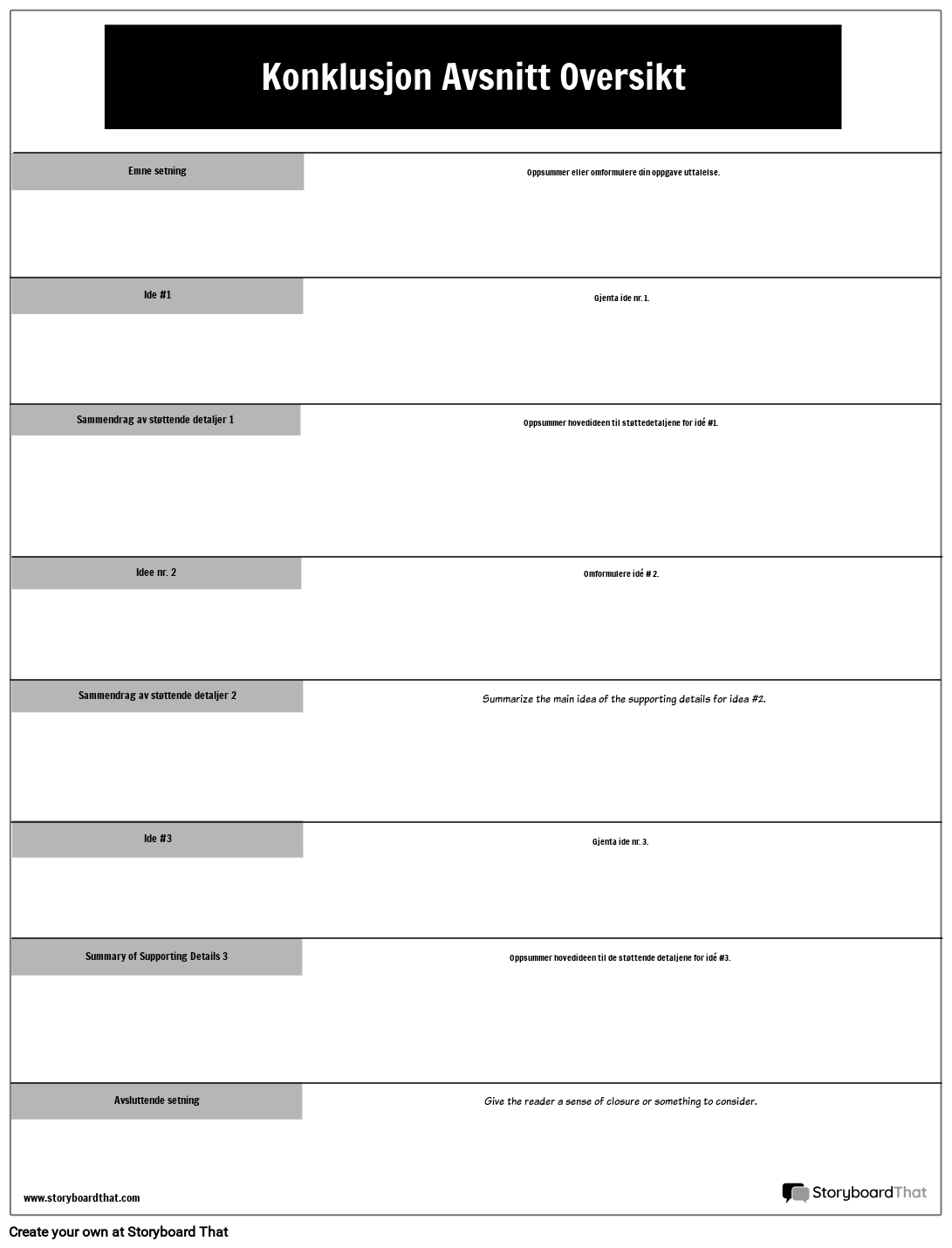 Konklusjon Avsnitt Storyboard por no-examples