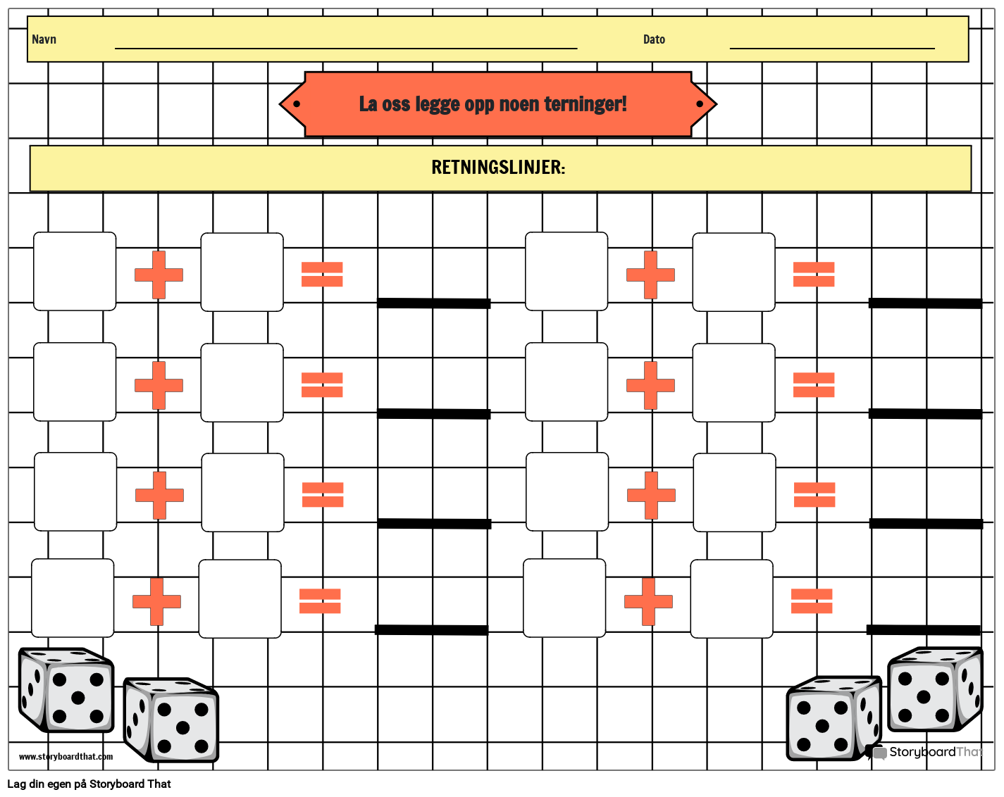 Matematikk Terningspill Regneark Storyboard by no-examples