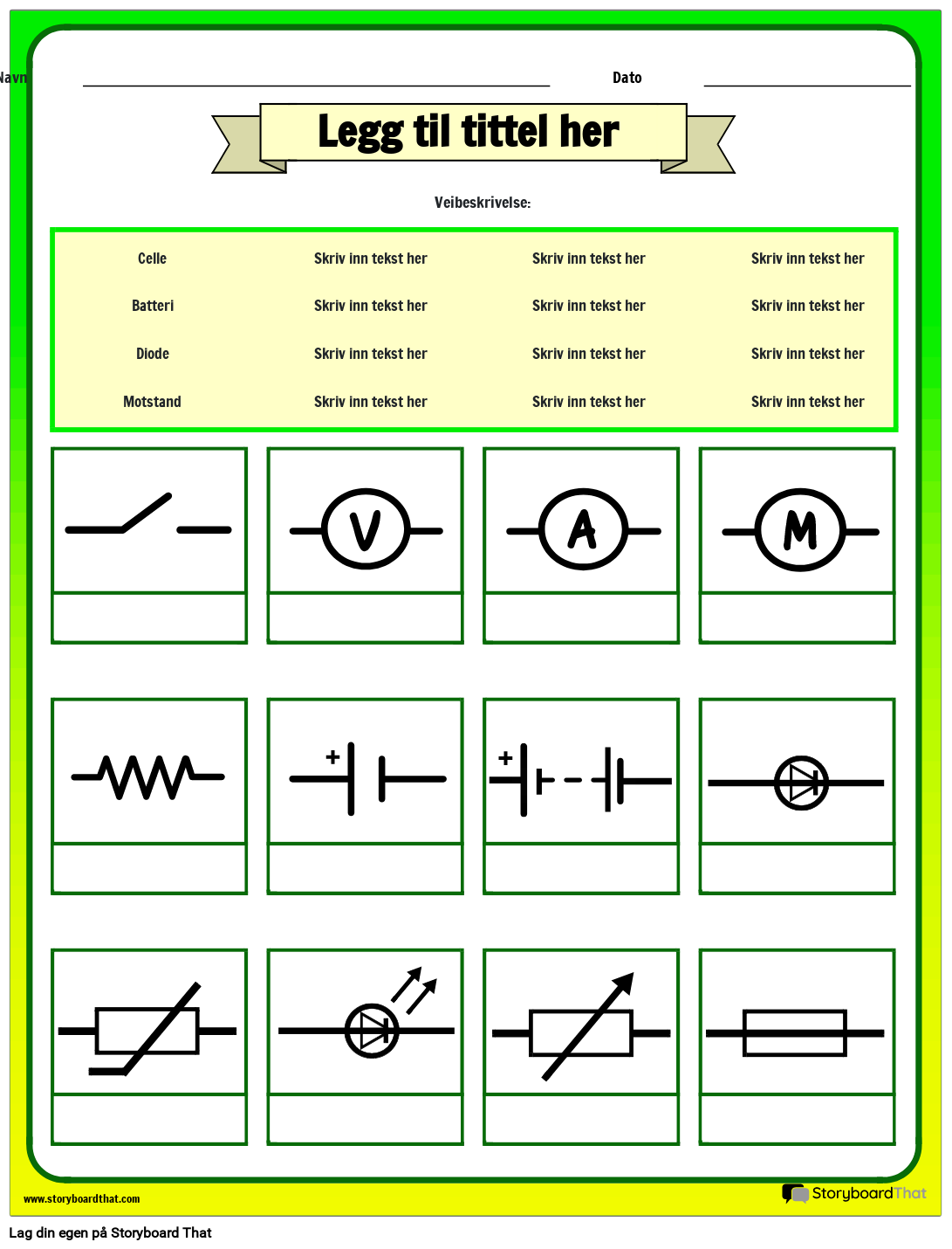 Merking av Elektriske Kretssymboler Storyboard
