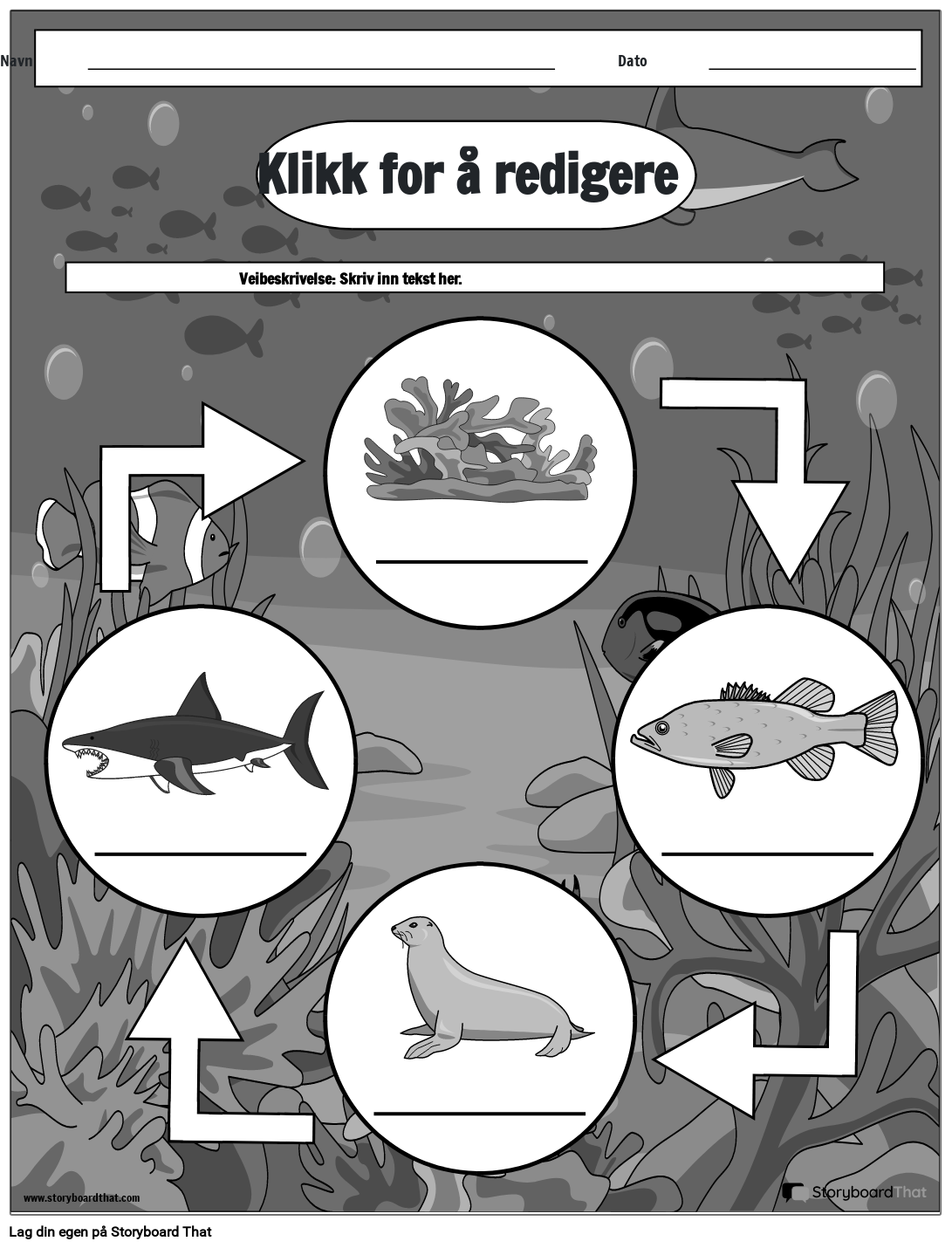 Ocean Food Chain Worksheet Design B&W Storyboard