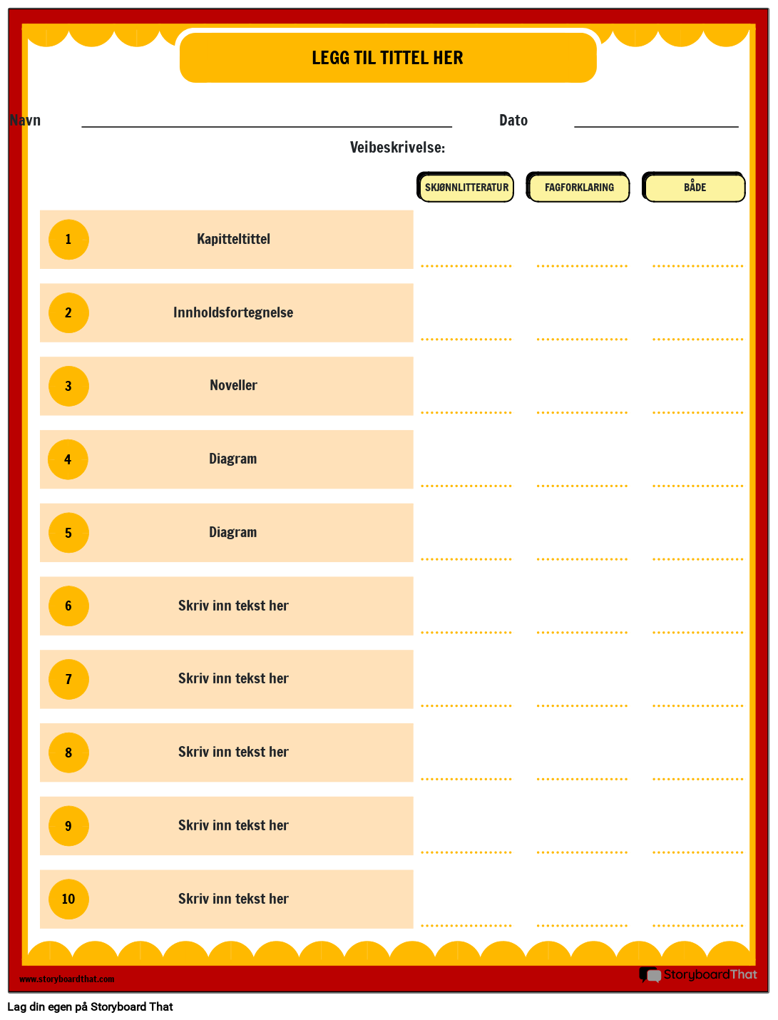 Regneark for Skjønnlitteratur og Sakprosa Tekstfunksjoner