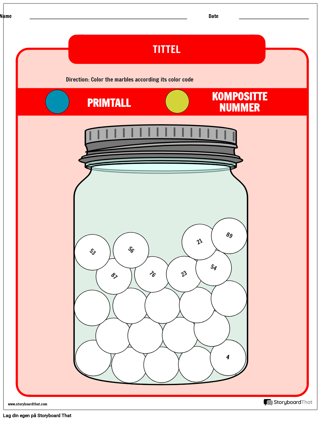 Regneark med Primtall og Sammensatt Tall med Klinkekuler