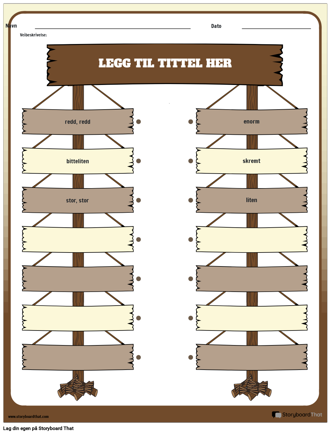 Samsvarende ord med lignende betydning - Shades of Meaning Worksheet