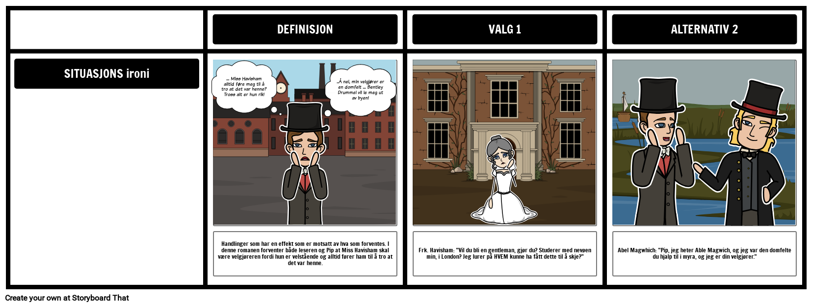 Situasjonssyge i Store Forventninger Storyboard