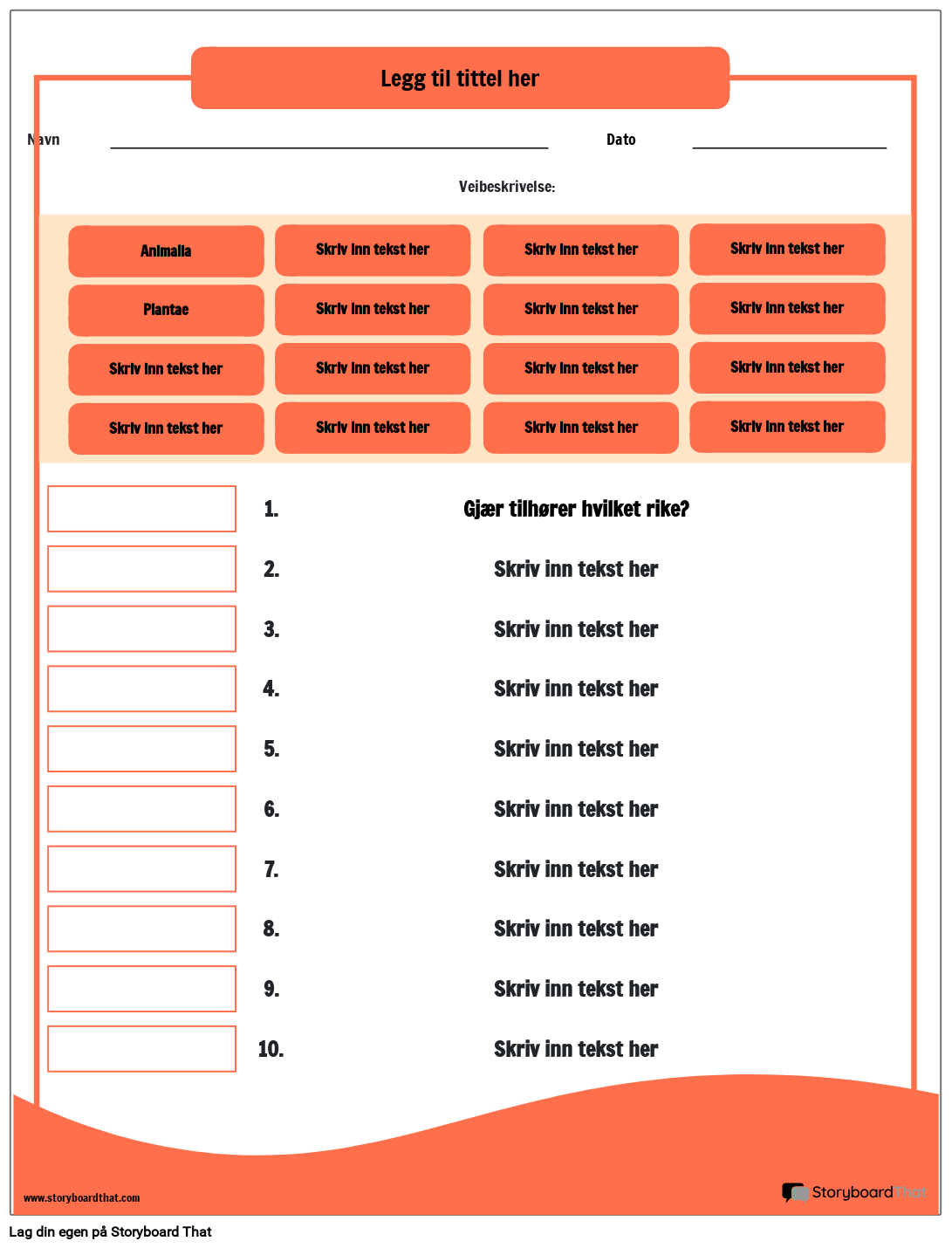 Six Kingdom of Life Identification Worksheet Storyboard
