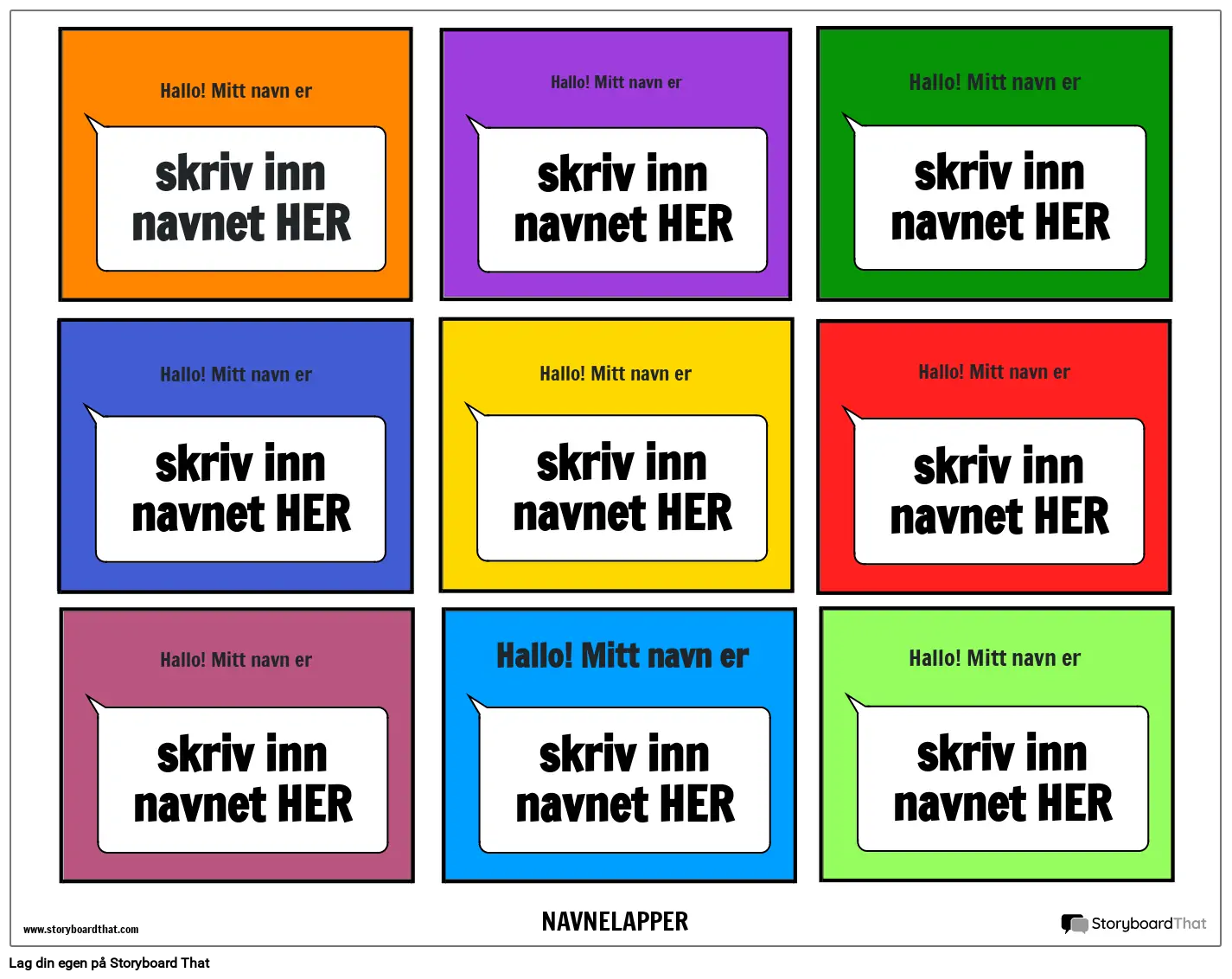 Søt Fargerikt Navneskilt Storyboard by no-examples