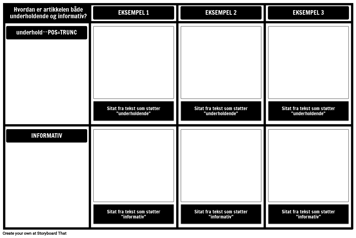 Tekstbevisning Underholdende Informativ Storyboard