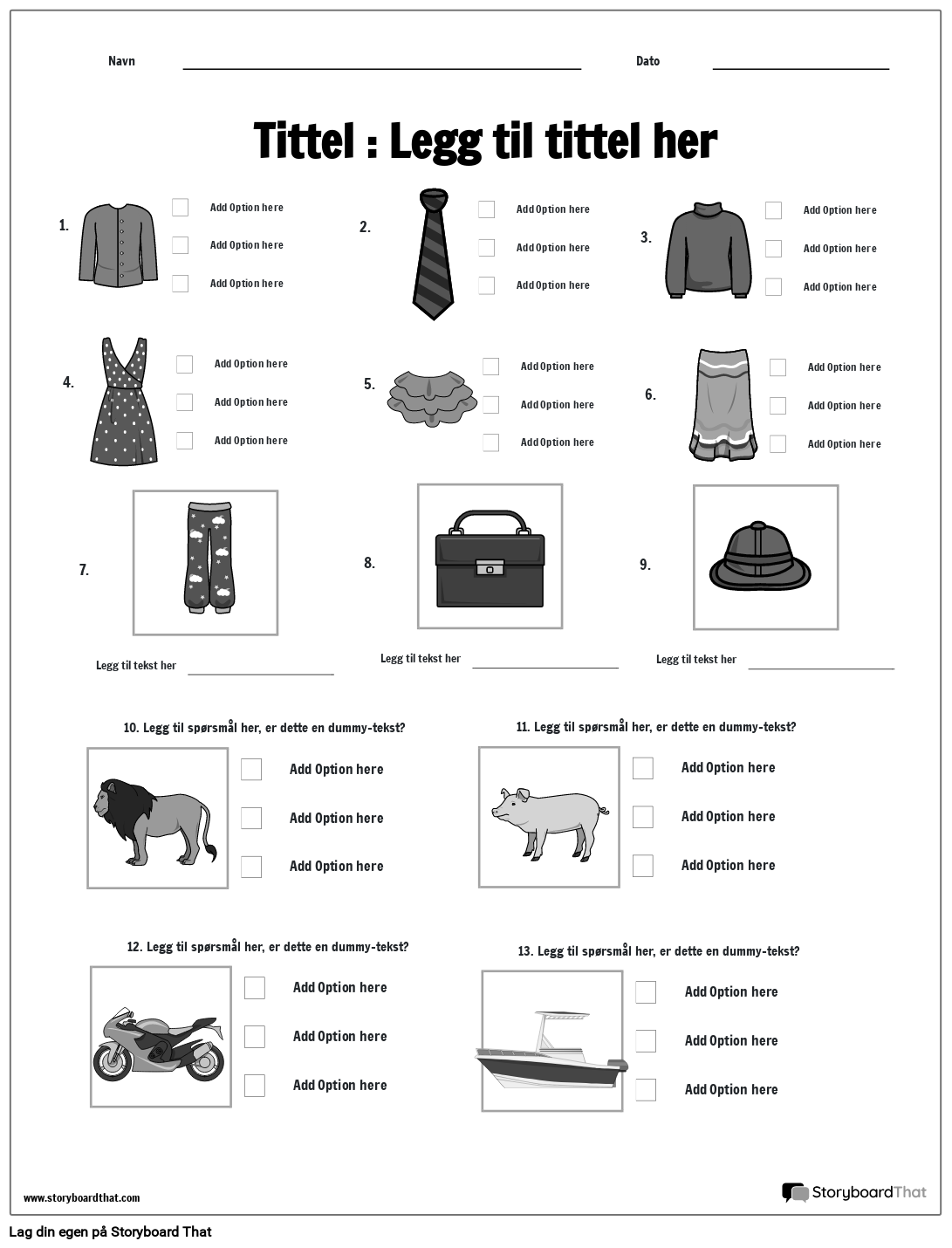 Test- og quiz-regneark multi-mønster grå Storyboard