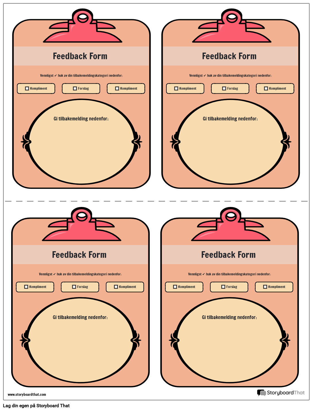 Tilbakemeldings-skjema Storyboard por no-examples