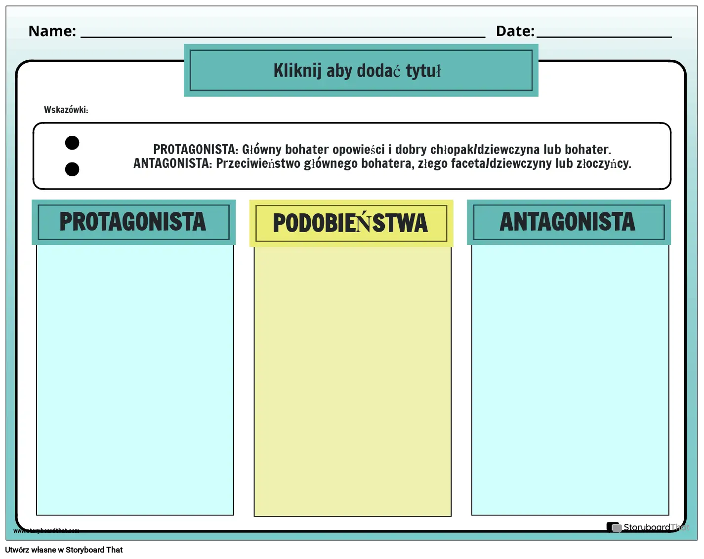 Arkusz do Wydrukowania Bohater Kontra Antagonista Arkusz do Wydrukowania Bohater Kontra Antagonista
