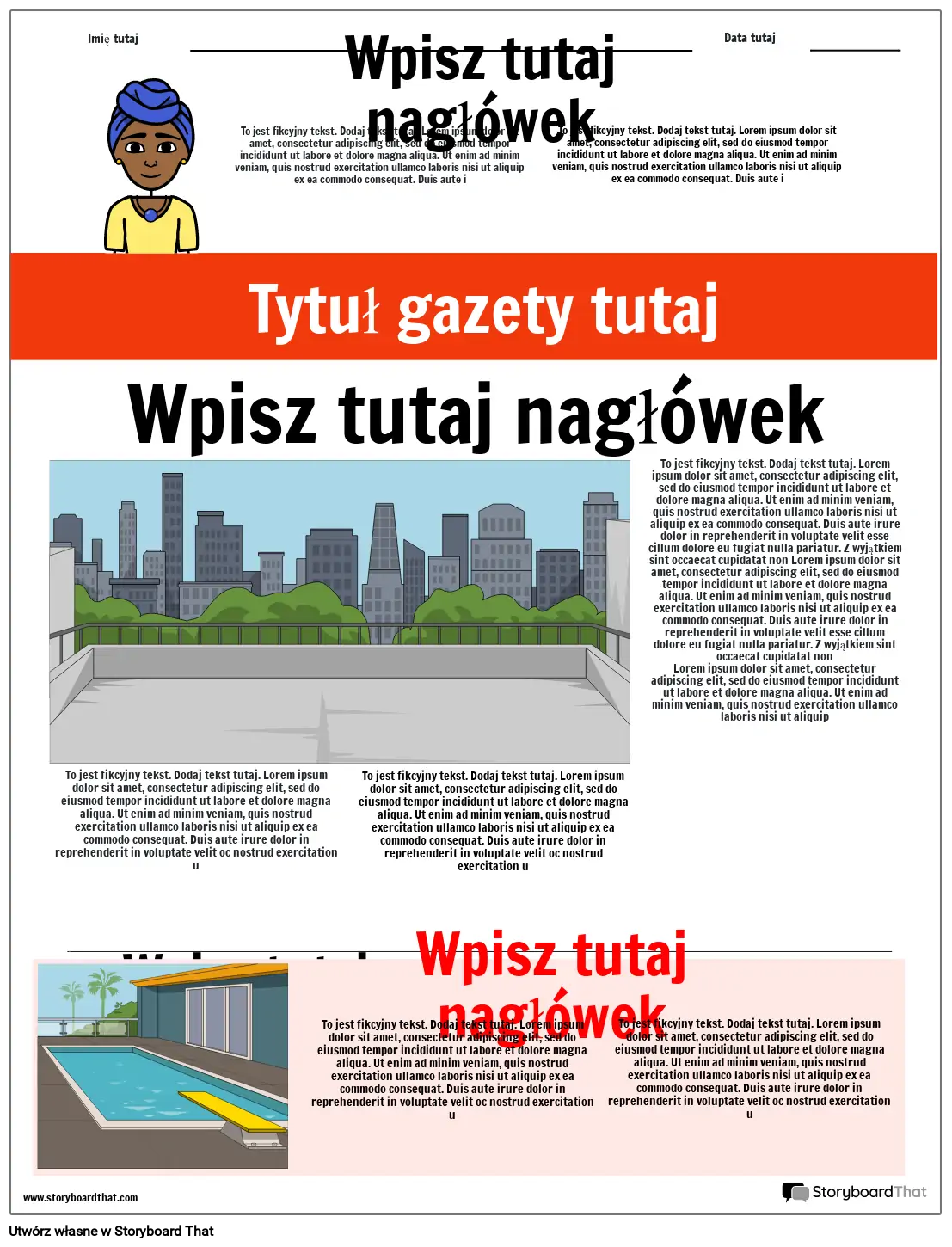 Szablon gazety na pierwszej stronie Storyboard Szablon gazety na pierwszej stronie Storyboard