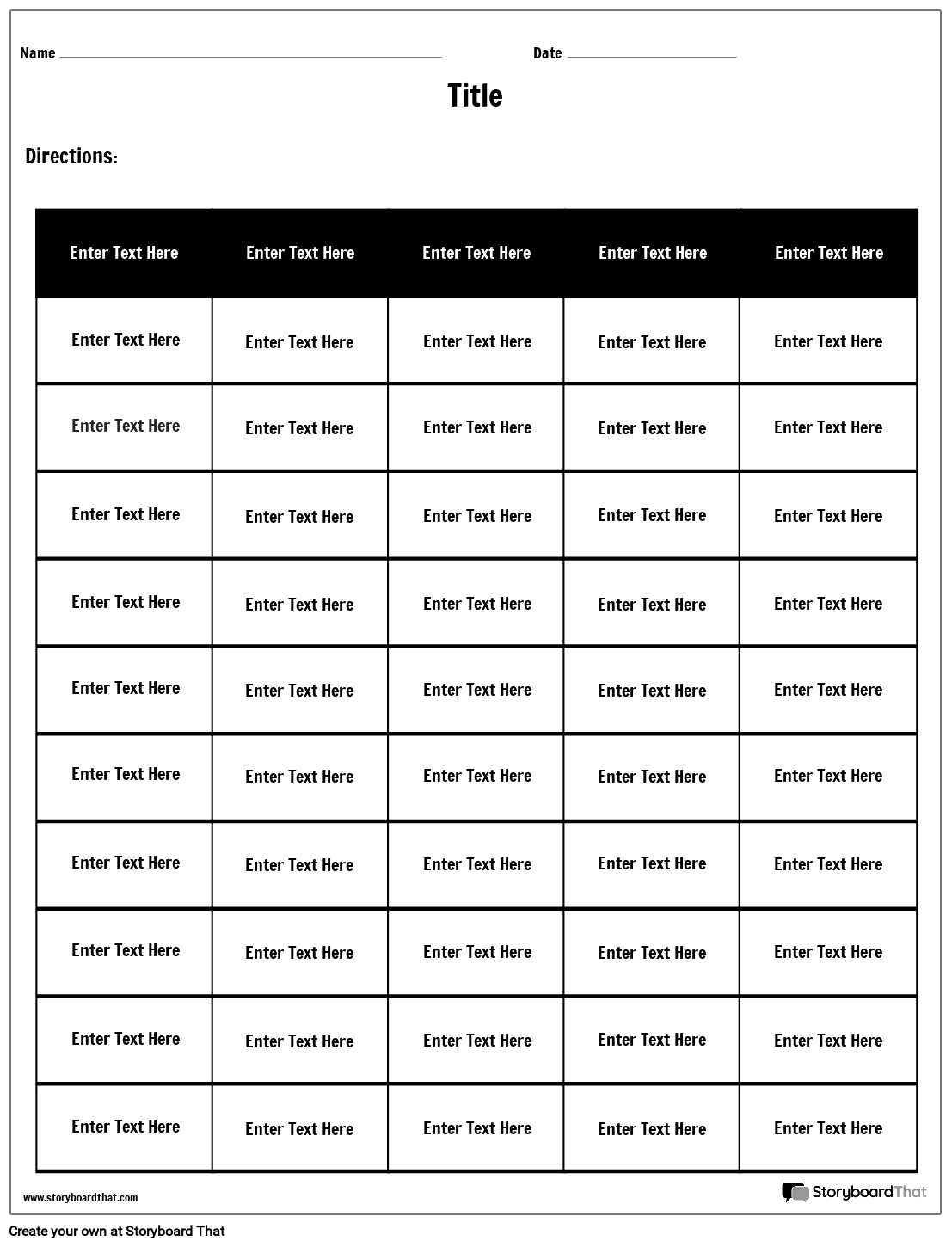 Tabela - 5 Kolumn, 10 Wierszy Storyboard by pl-examples
