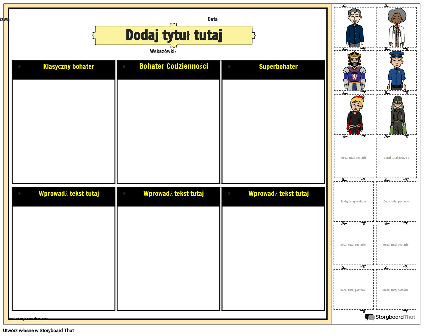 Wytnij i Wklej Arkusz Typów Bohaterów Storyboard Wytnij i Wklej Arkusz Typów Bohaterów Storyboard