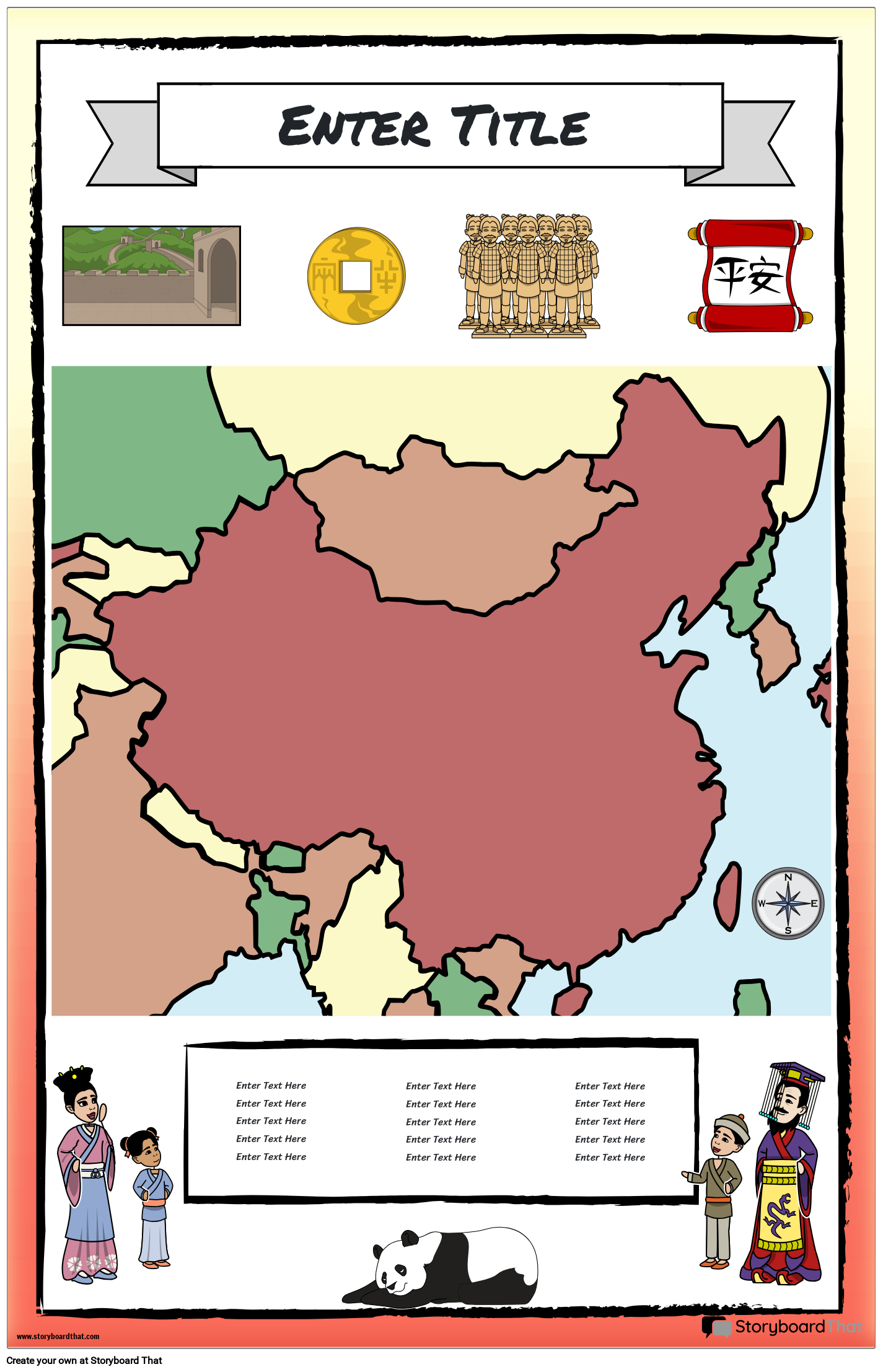 Ancient China Map Poster Template Featuring a Panda