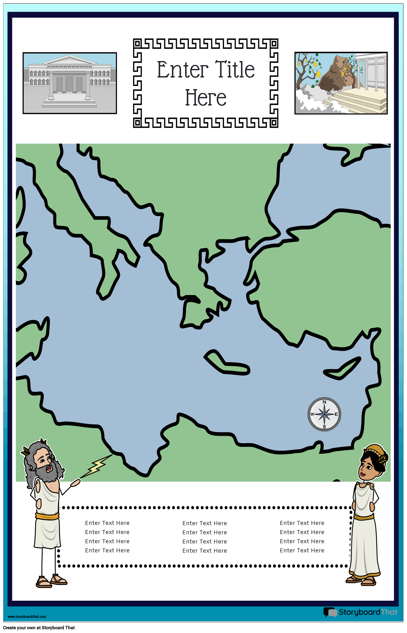 Blue & Green Themed Ancient Greece Map Poster Template