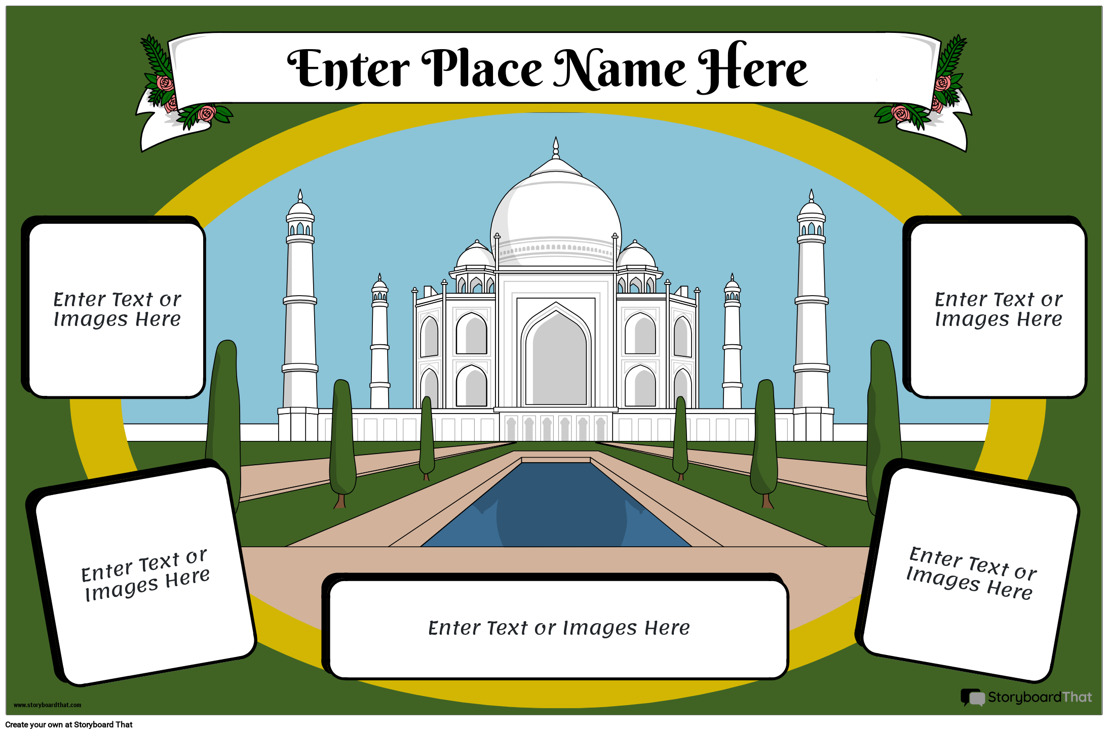 Travel Poster Layout with Taj Mahal Storyboard