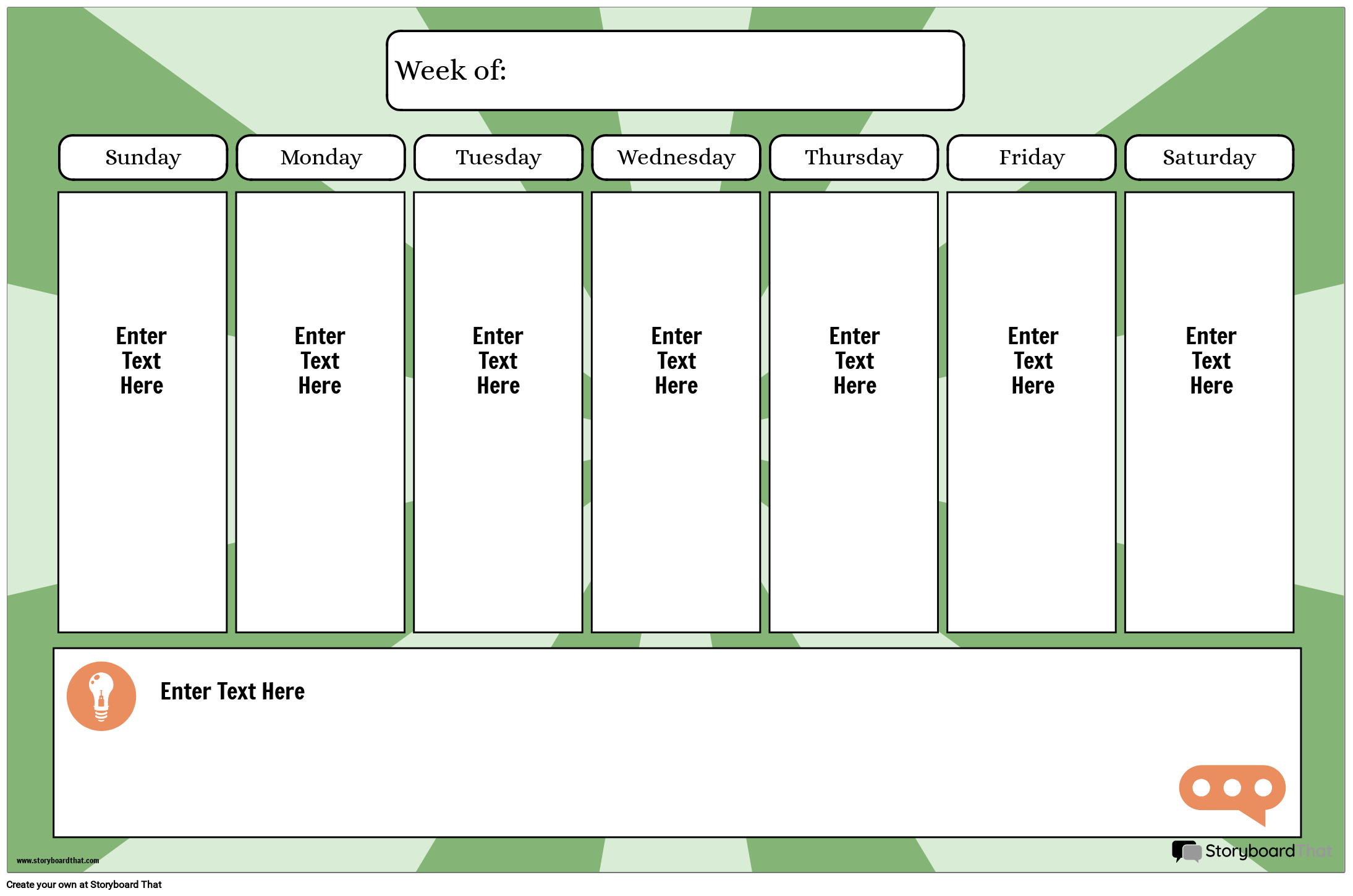 Weekly Calendar Green Starburst Theme Storyboard