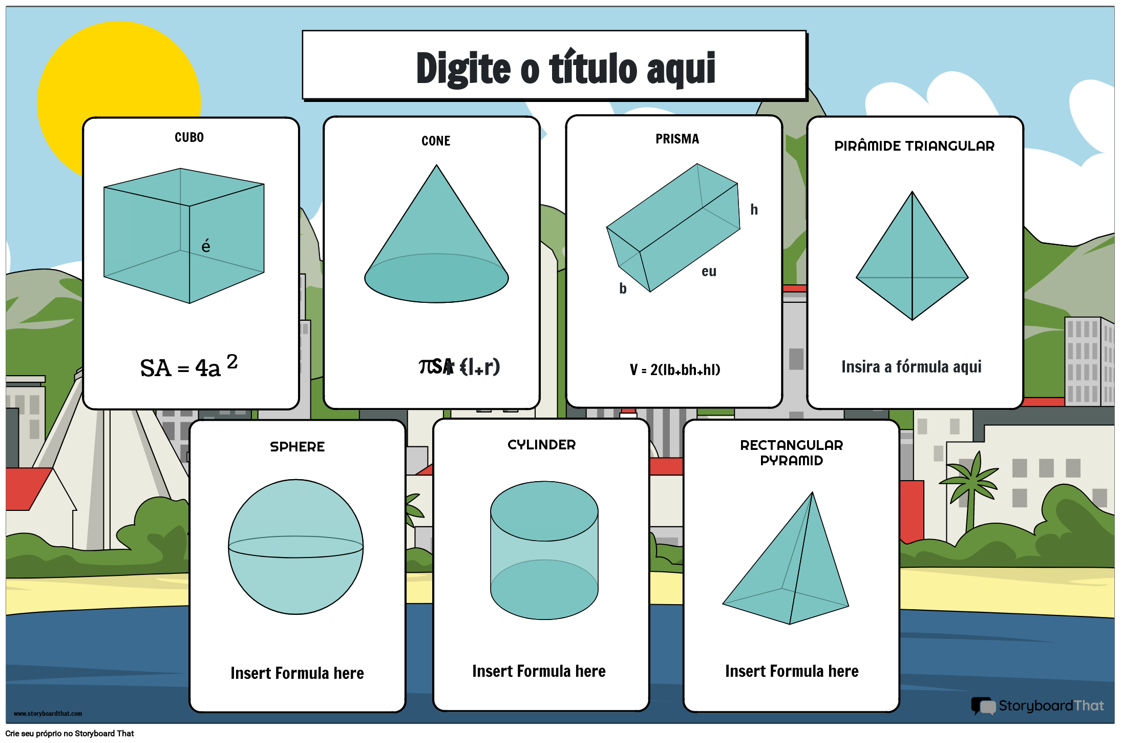 CARTAZ DE FÓRMULA DE ÁREA DE SUPERFÍCIE COM TEMA DE LAGO NATURAL