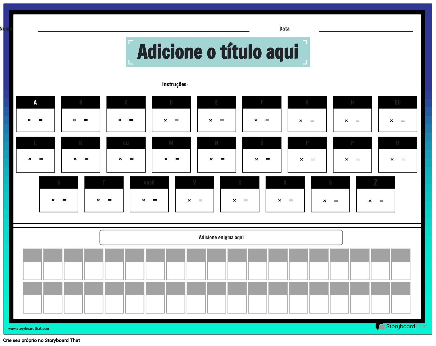 Enigma Básico De Multiplicação Planilha Storyboard