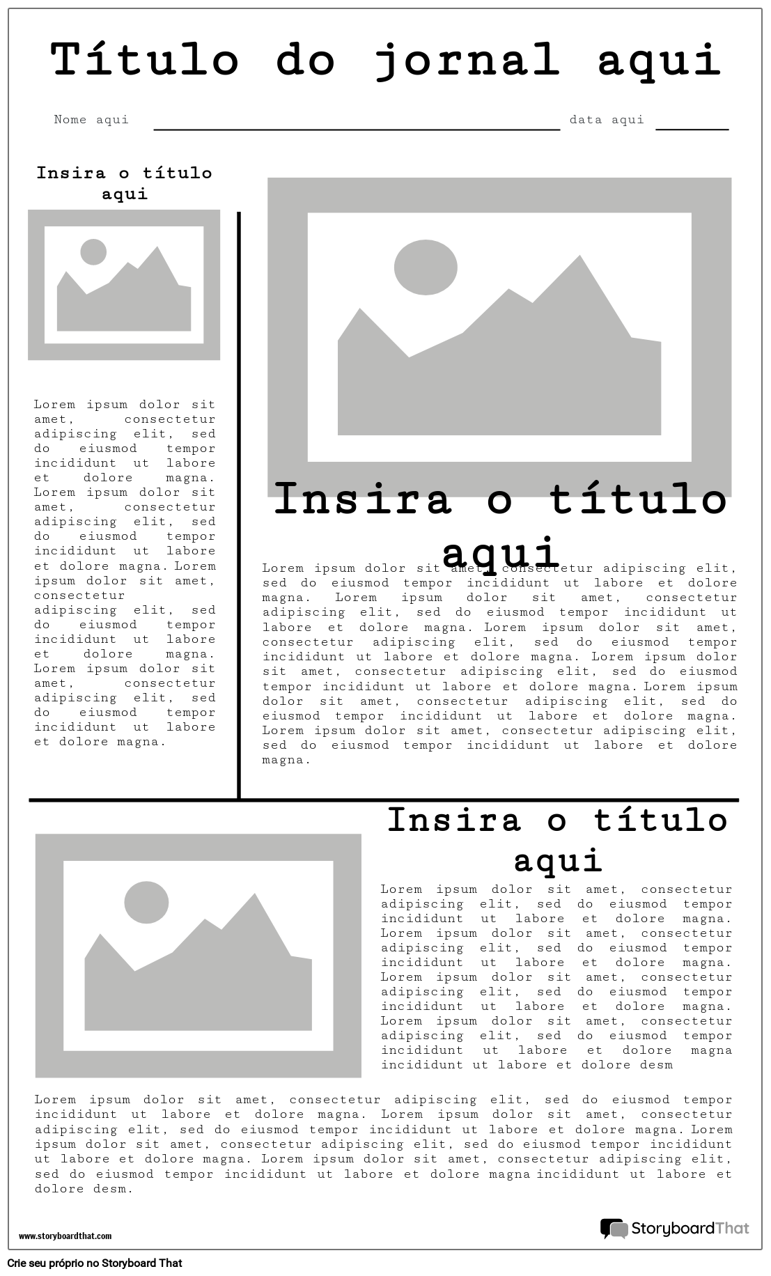 Novo Modelo de Jornal de Página de Criação 1 Storyboard