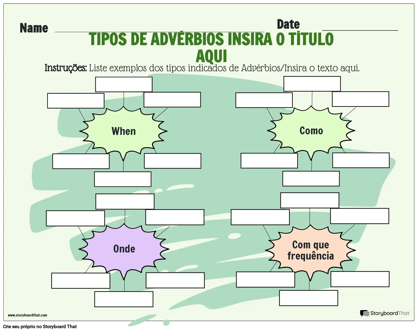 Planilha De Advérbios Storyboard Por Pt Examples