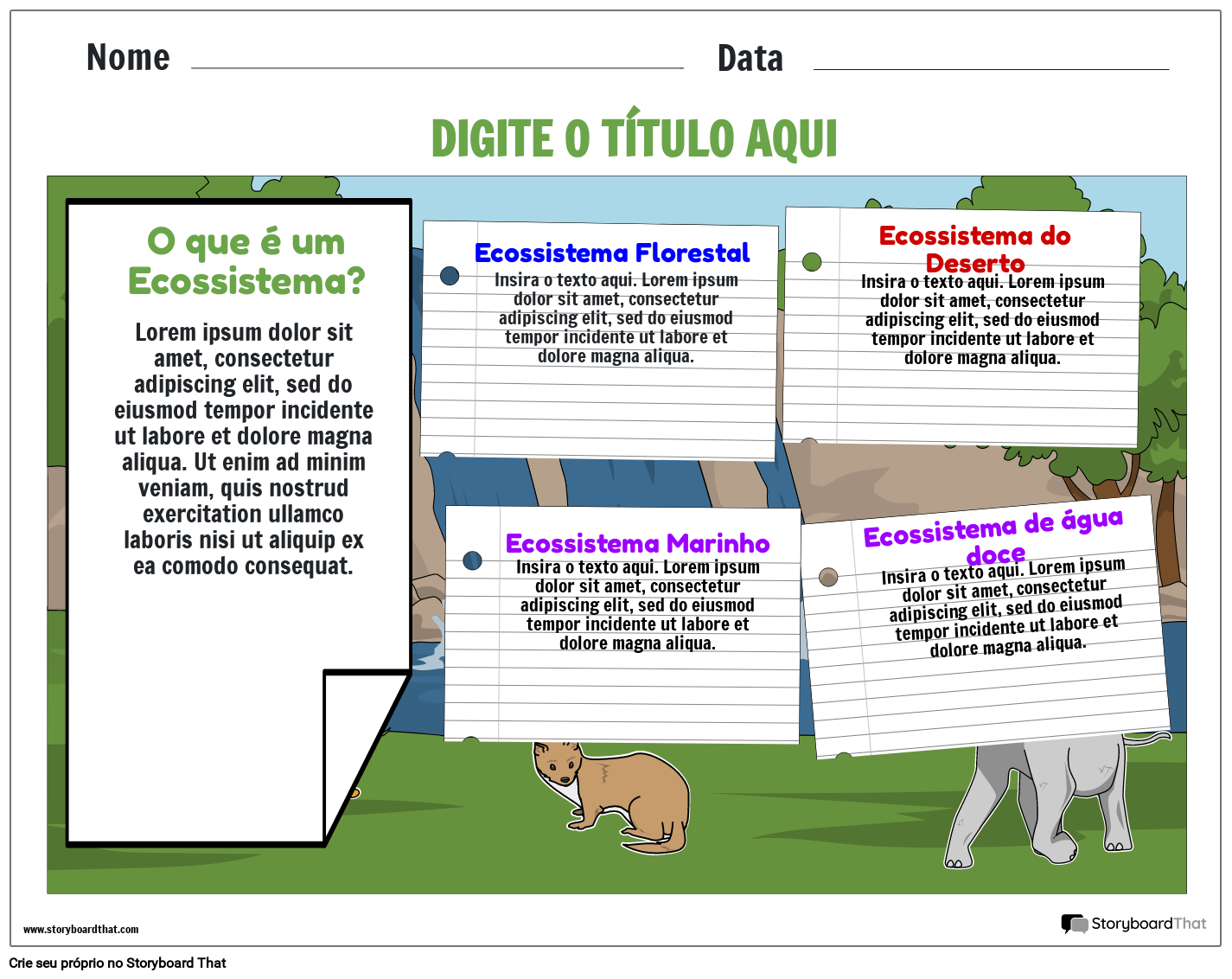 Planilha de arquivo de dados do ecossistema para impressão
