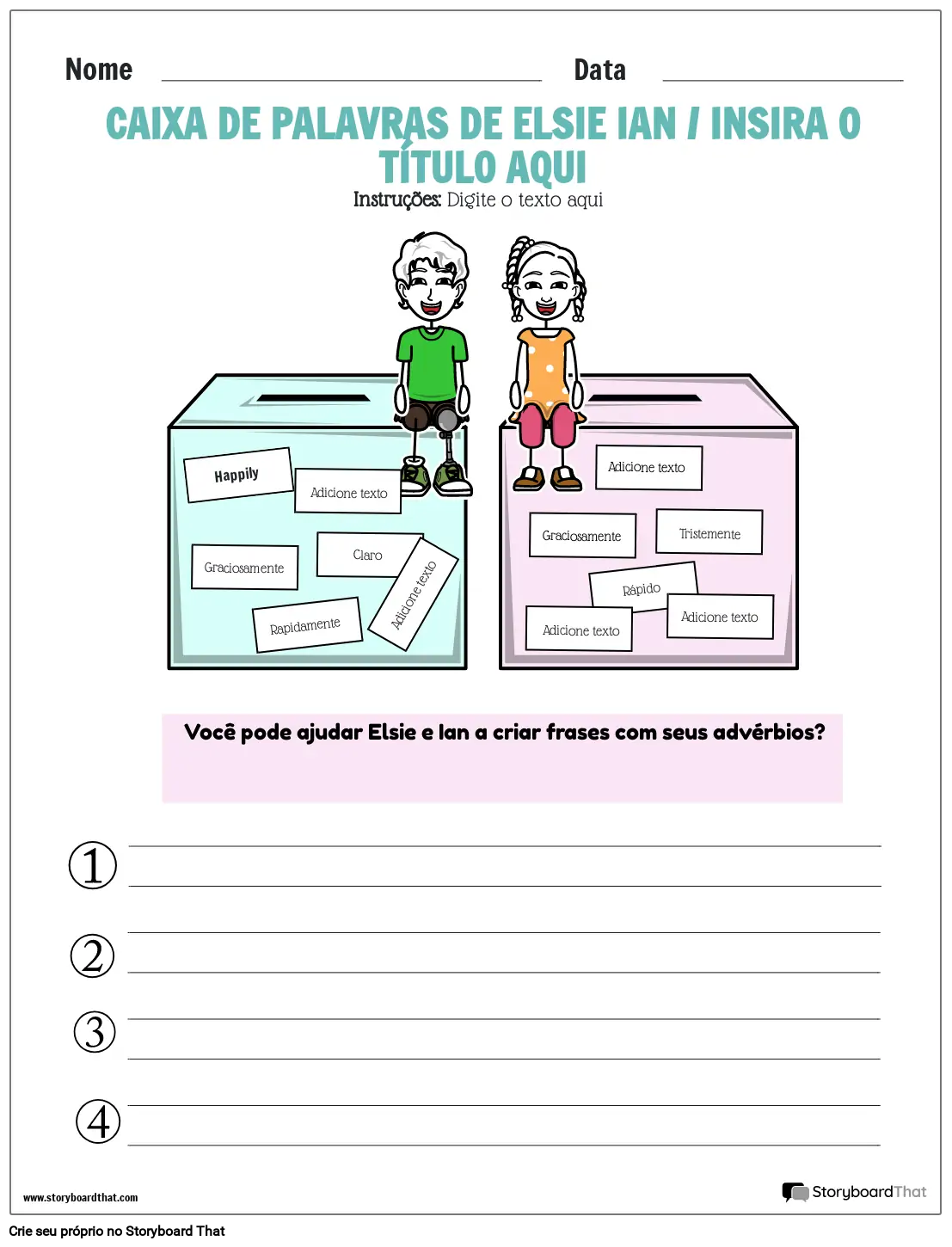Planilha De Banco De Palavras De Advérbios Storyboard