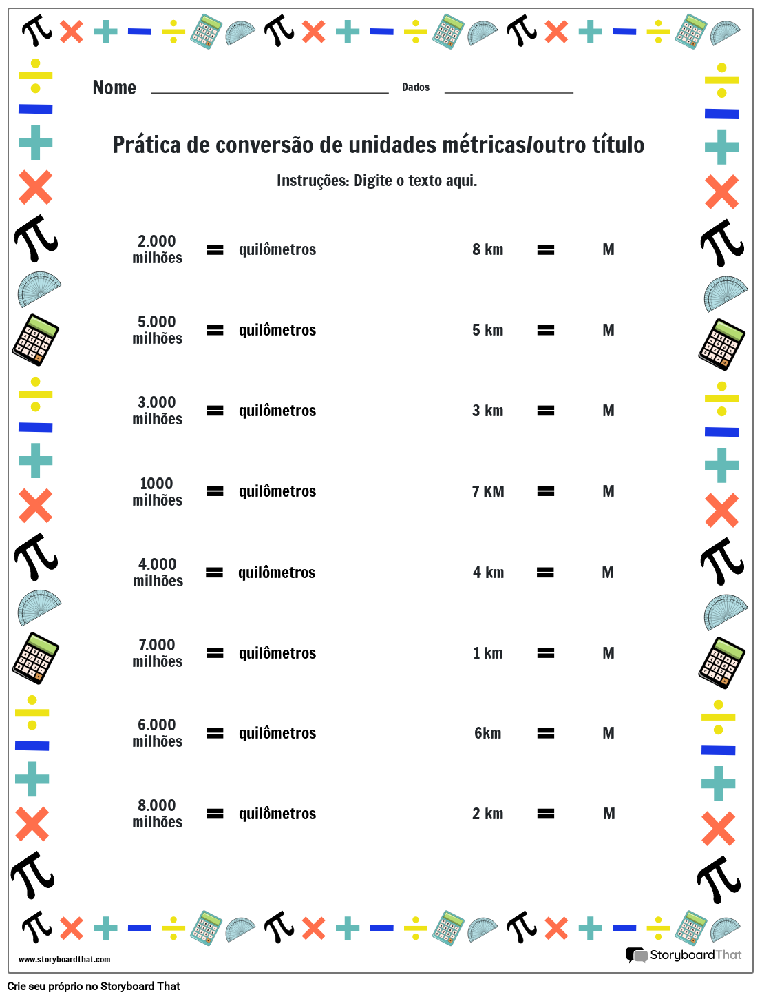 Planilha De Conversão De Métricas De Medição Com Borda Matemática
