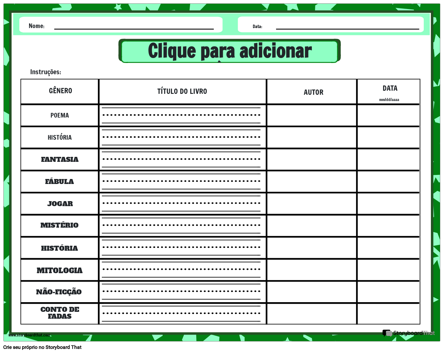 Planilha De Rastreamento De G neros Que Li Storyboard