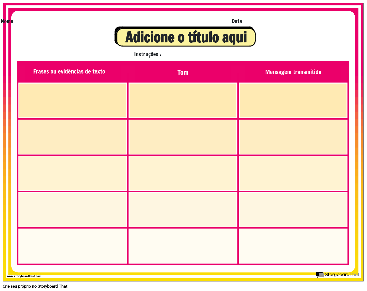 Planilha De Tom Do Autor Storyboard By Pt Examples