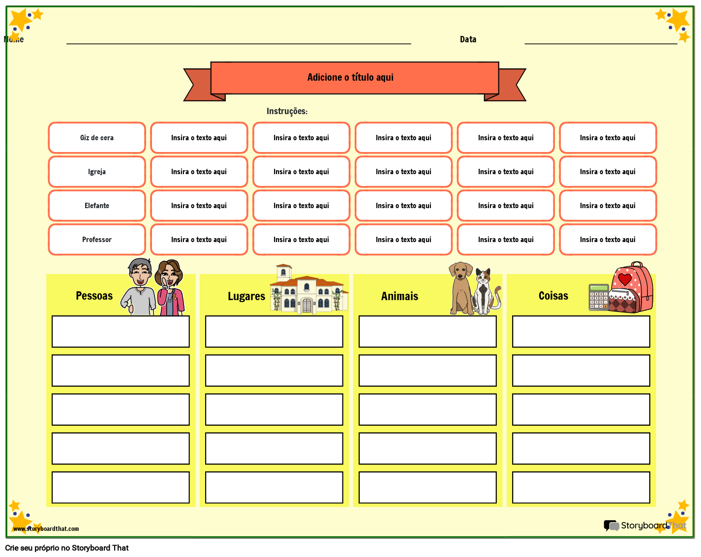 Planilhas para impressão gratuitas de nomes comuns e próprios