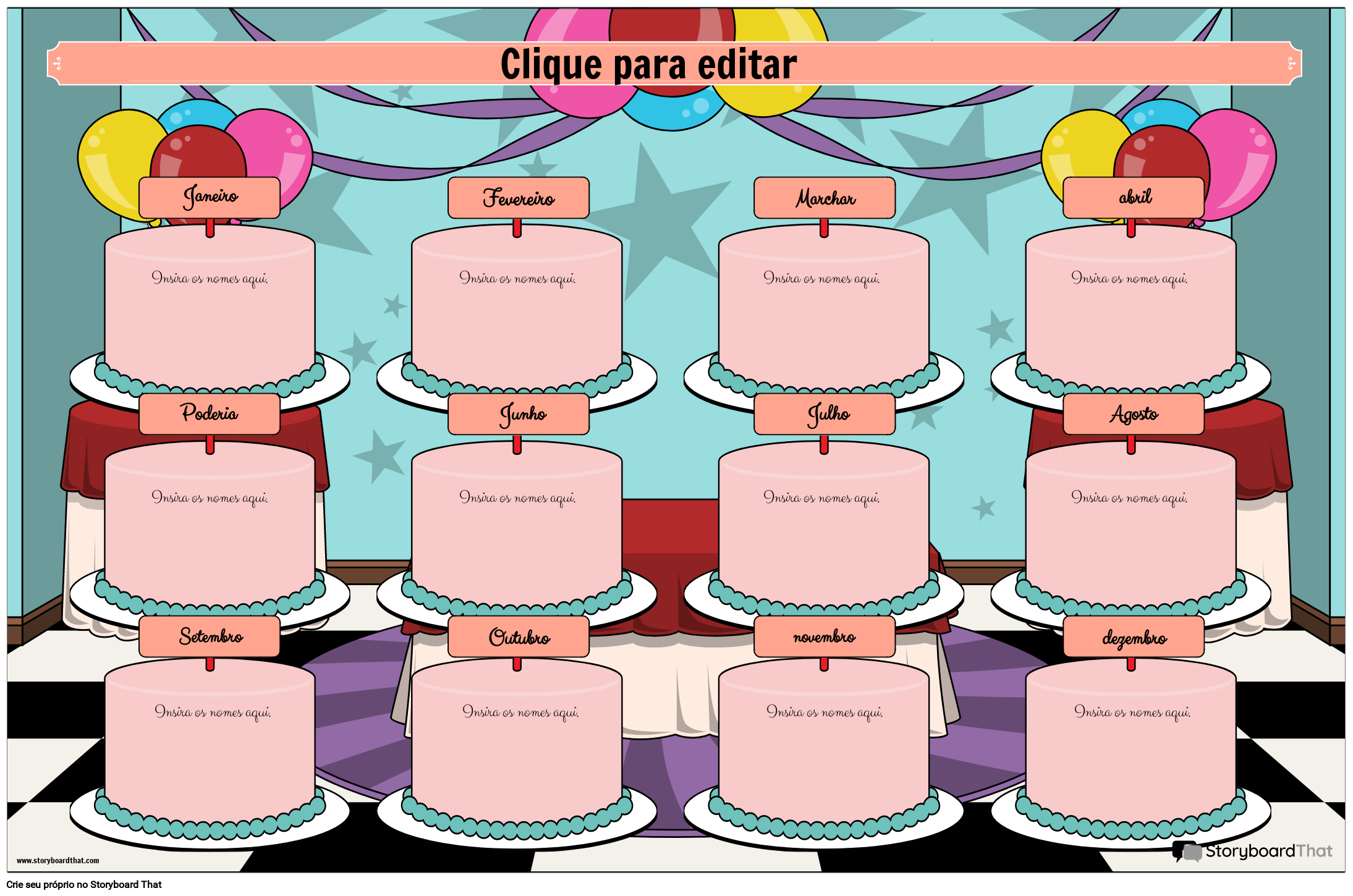 Pôster de Aniversário com Bolos de Aniversário