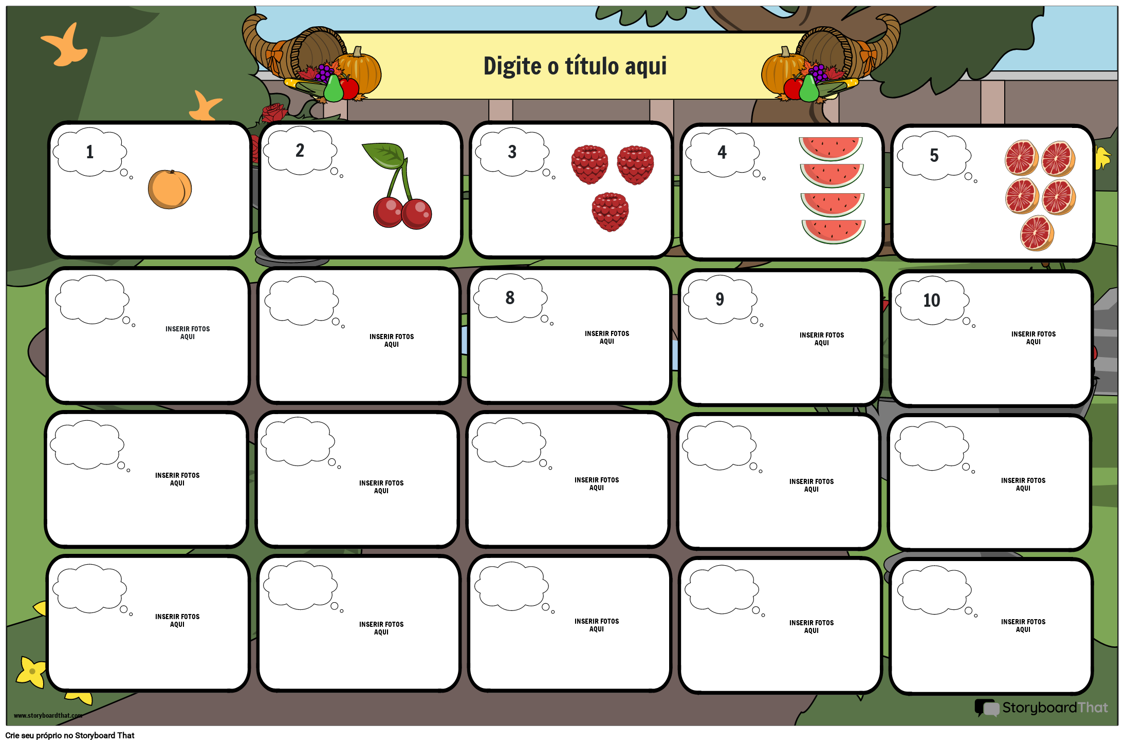Pôster de números com tema de frutas (1-20) Storyboard