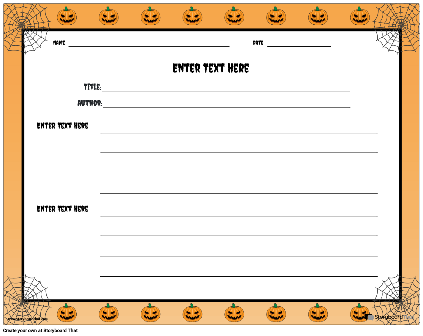 Reading Response Halloween Storyboard por pt-examples