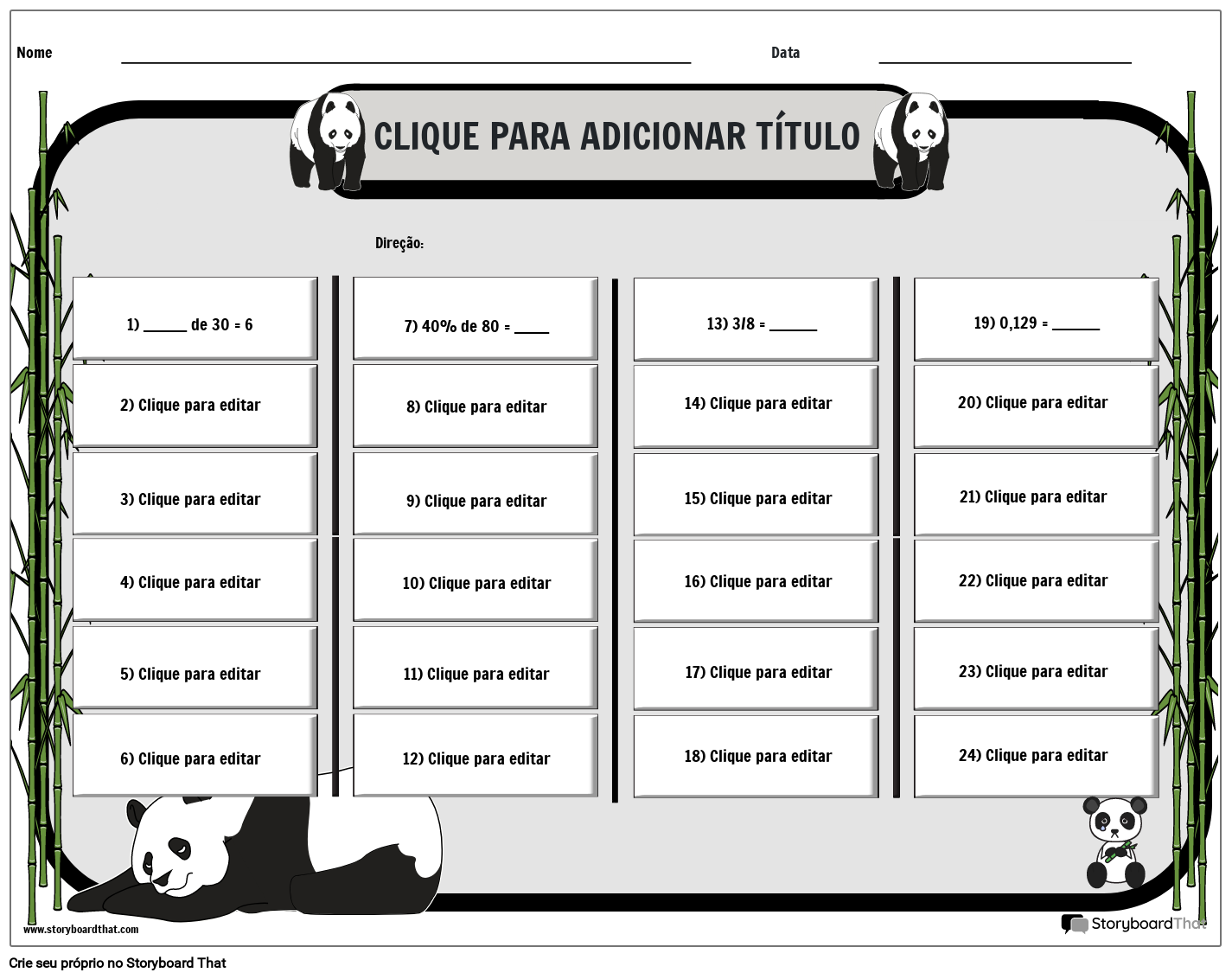 TEMA PANDA - PLANILHA DE PORCENTAGEM Storyboard