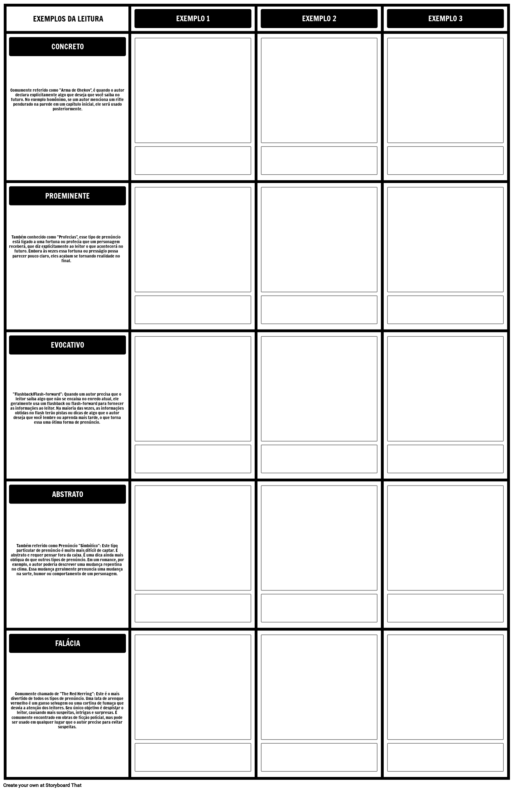 Tipos De Foreshadowing Planilha Modelo 2 Storyboard
