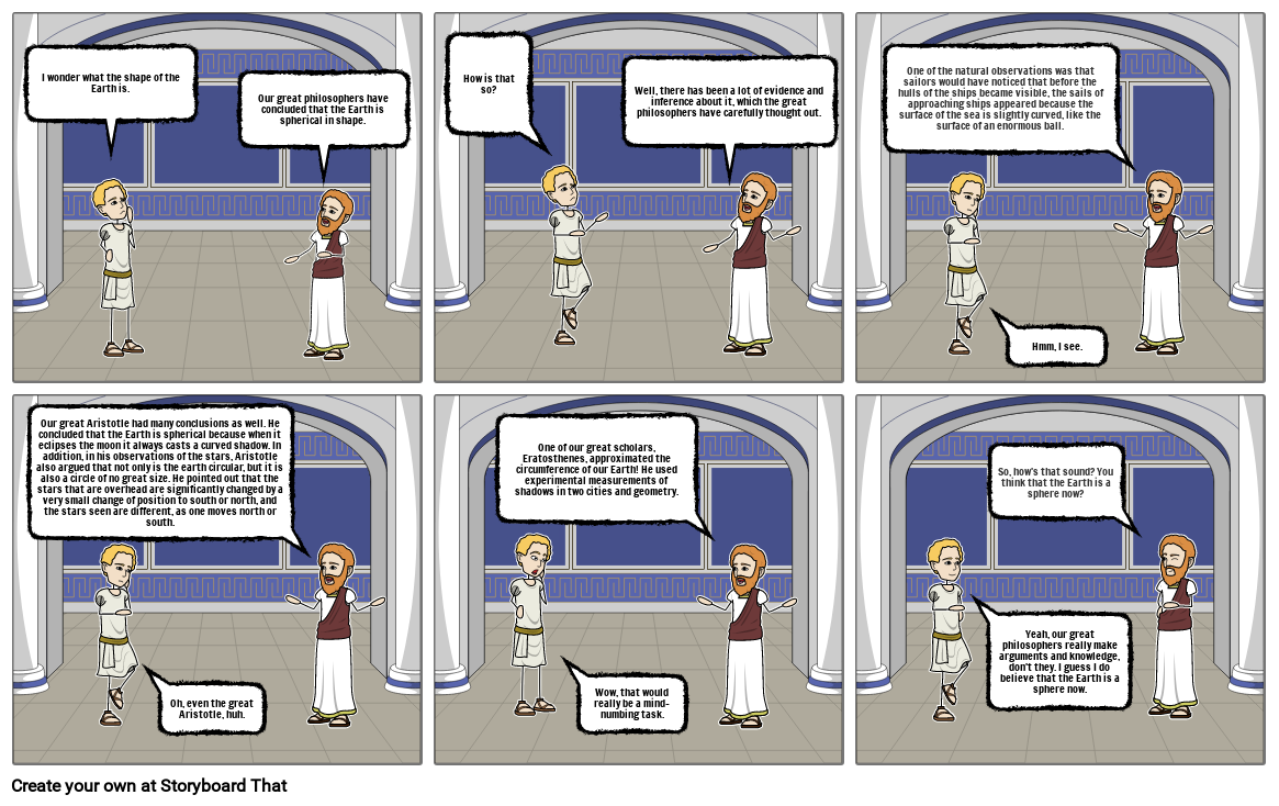 A comic out of the ancient Greeks view about the argument on Earth's shape