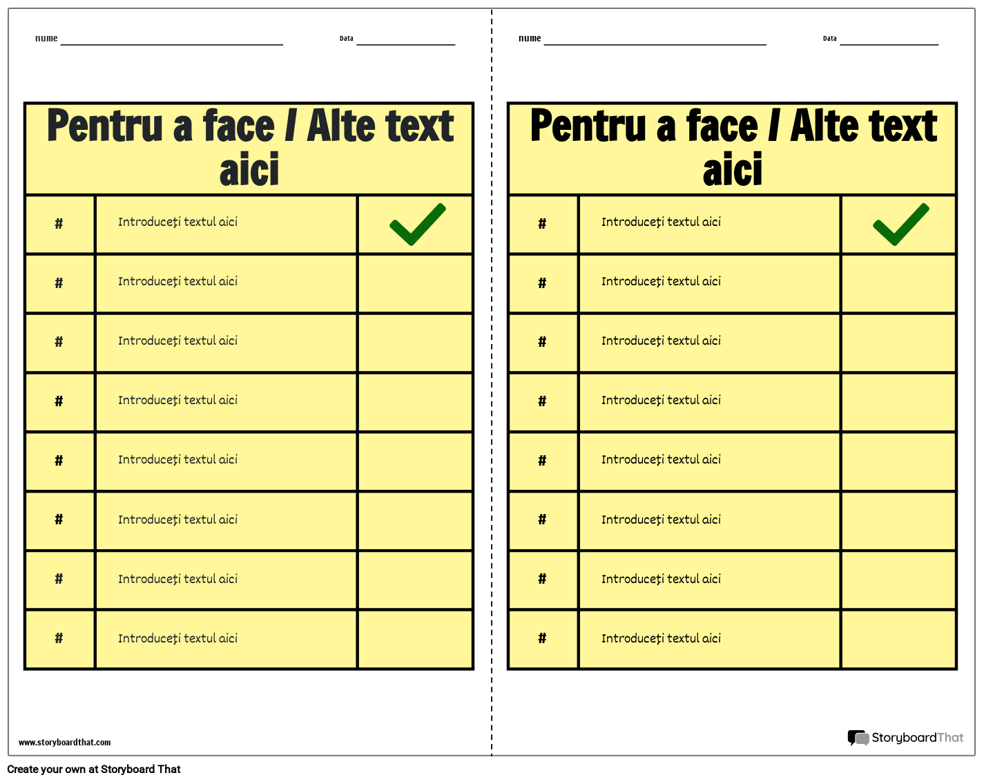 Șablon de Listă de Verificare 2 Storyboard por ro-examples