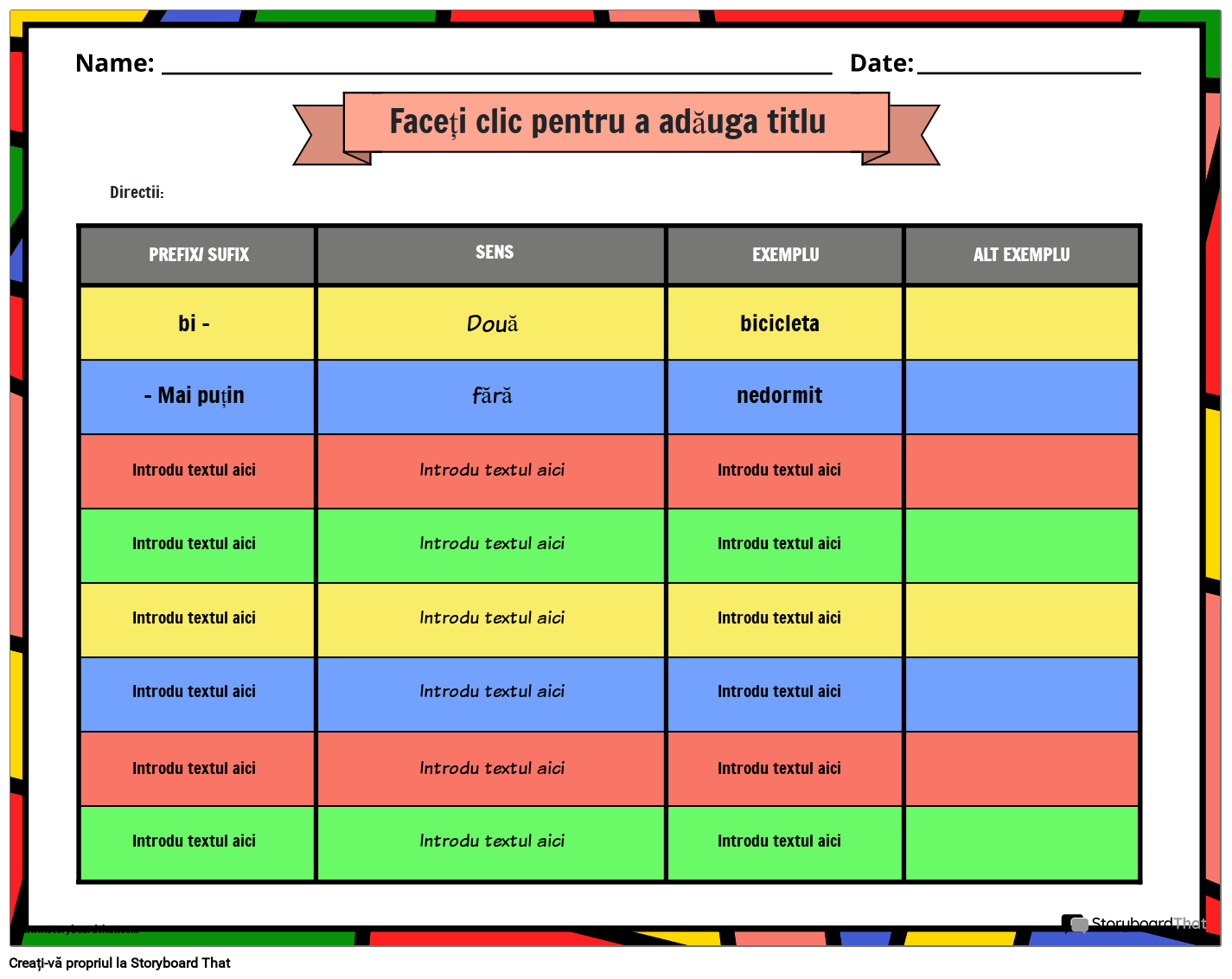 Șablon Imprimabil Pentru foi de Lucru Pentru Prefixe și Sufixe