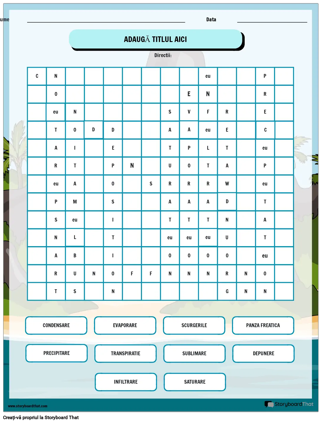 Ciclul Apei Căutare de Cuvinte Storyboard by ro-examples