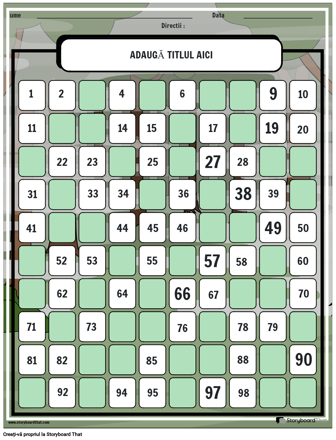 Completați tabelul cu numere care lipsesc de la 1 la 100