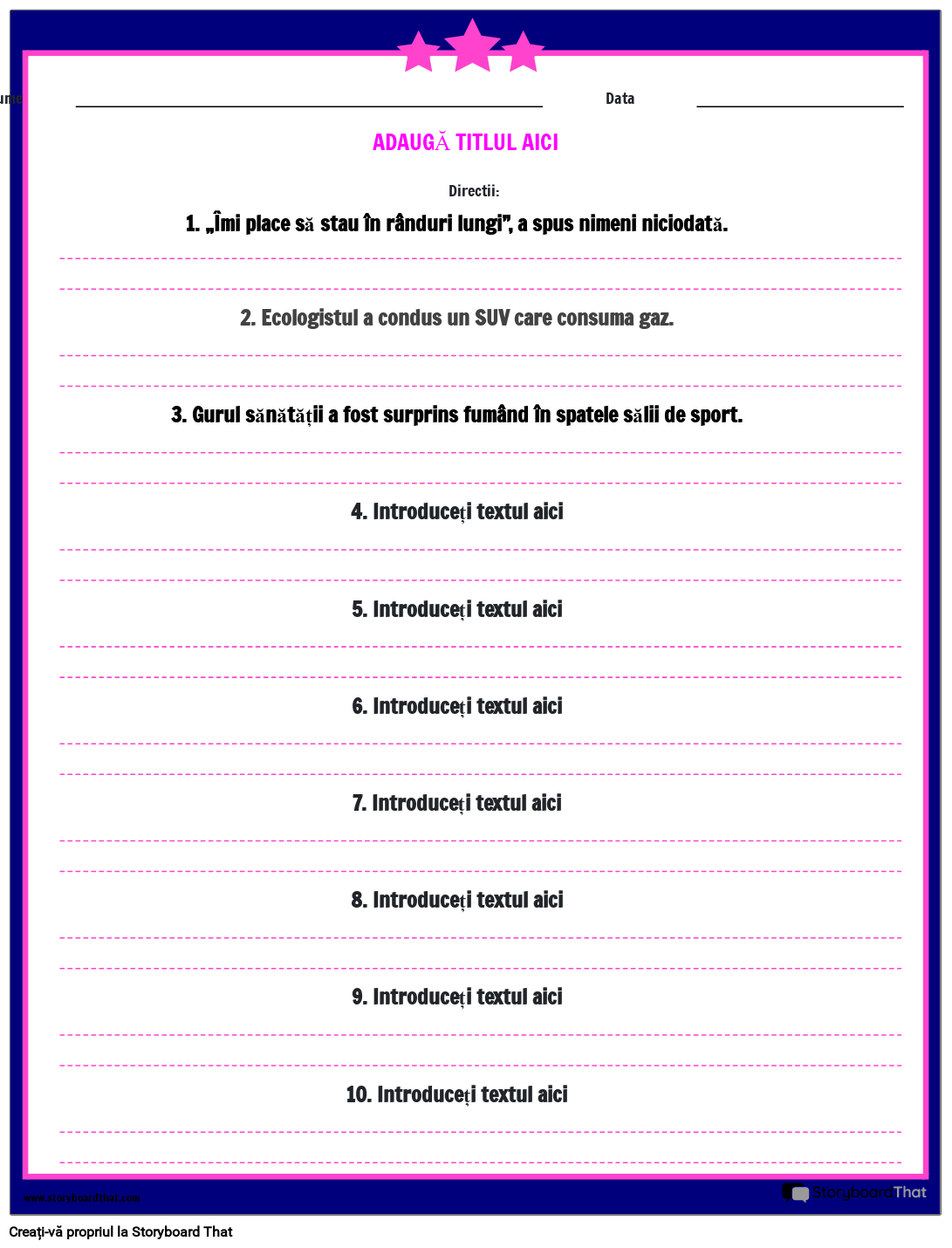 Completarea propozițiilor folosind Irony Worksheet