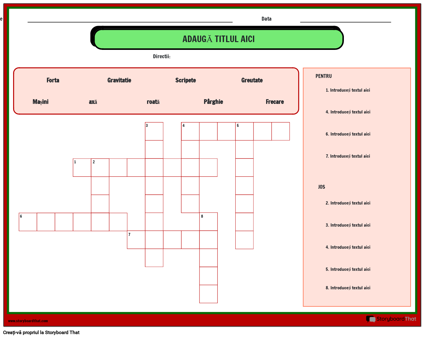 Fișă de lucru cu cuvinte încrucișate cu mașini simple