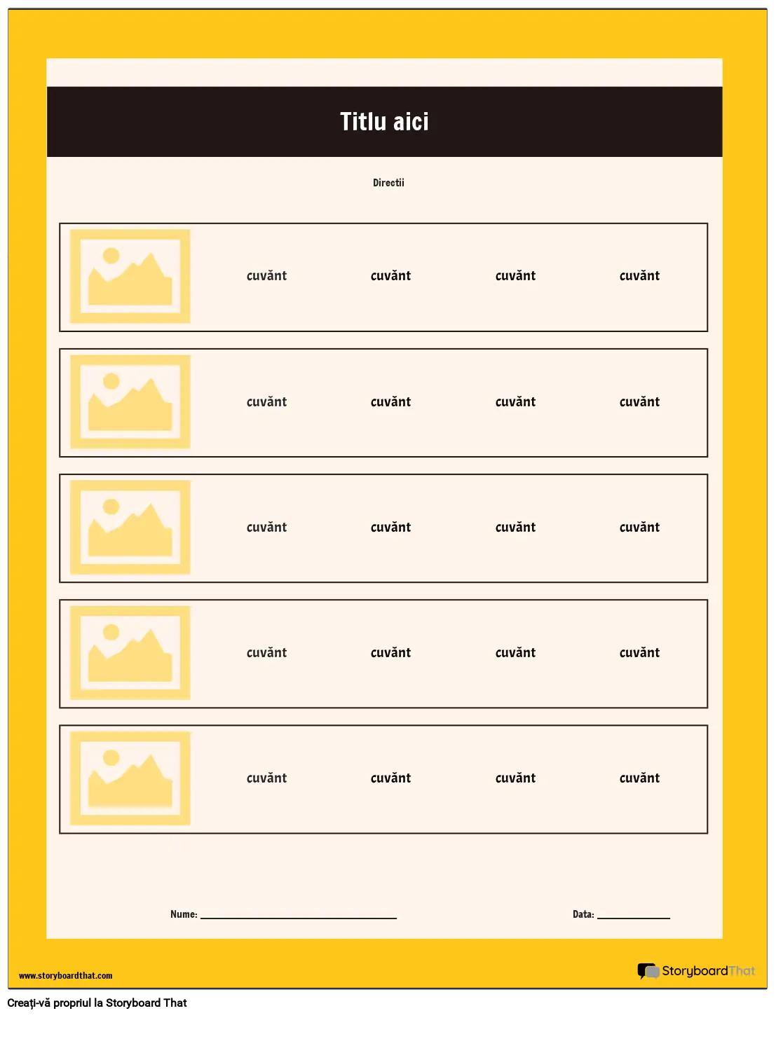 Fișă de Lucru cu Cuvinte Rime Imprimabile Storyboard