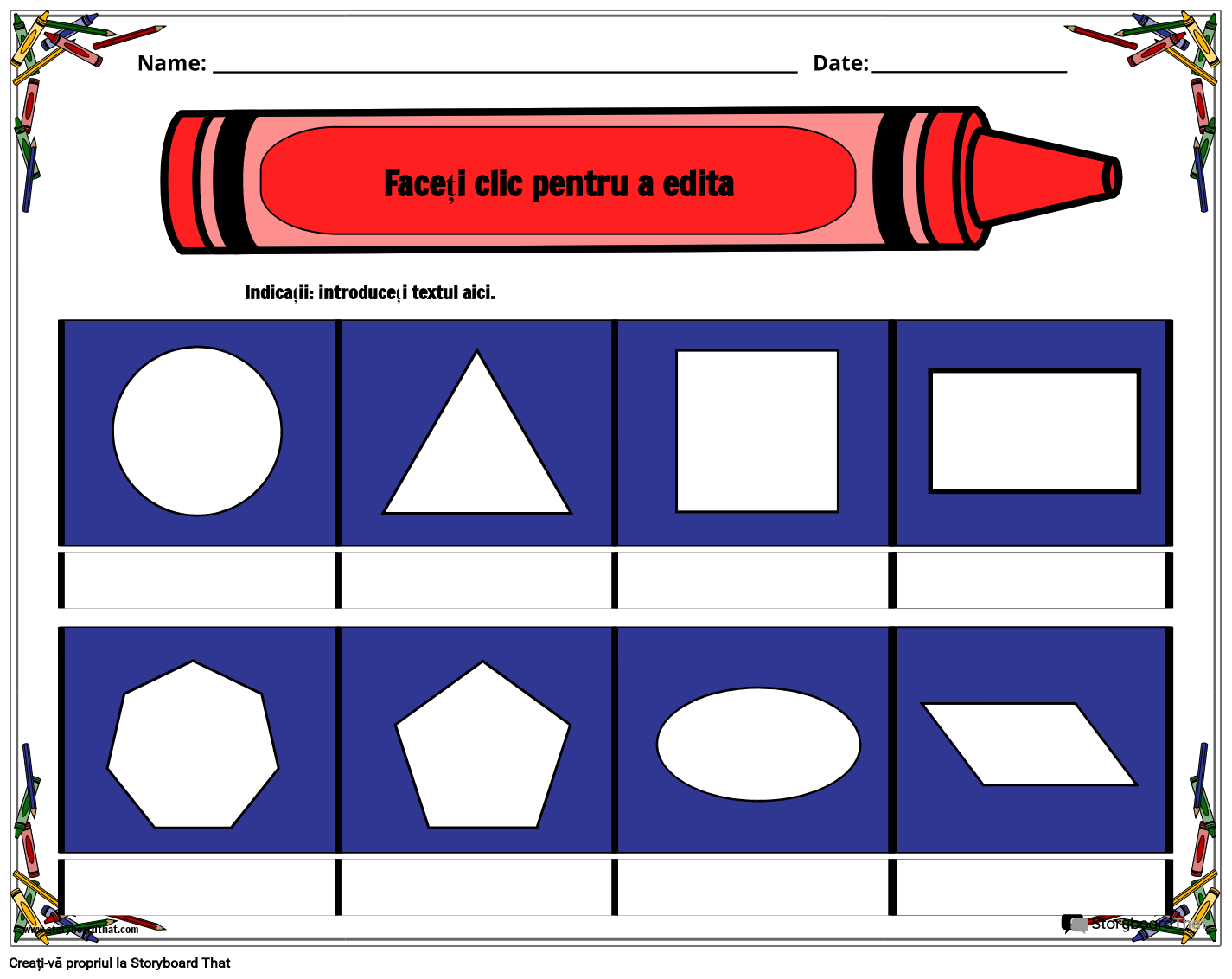 Fișă de Lucru cu Forme 2D Inspirate de Creioane Colorate