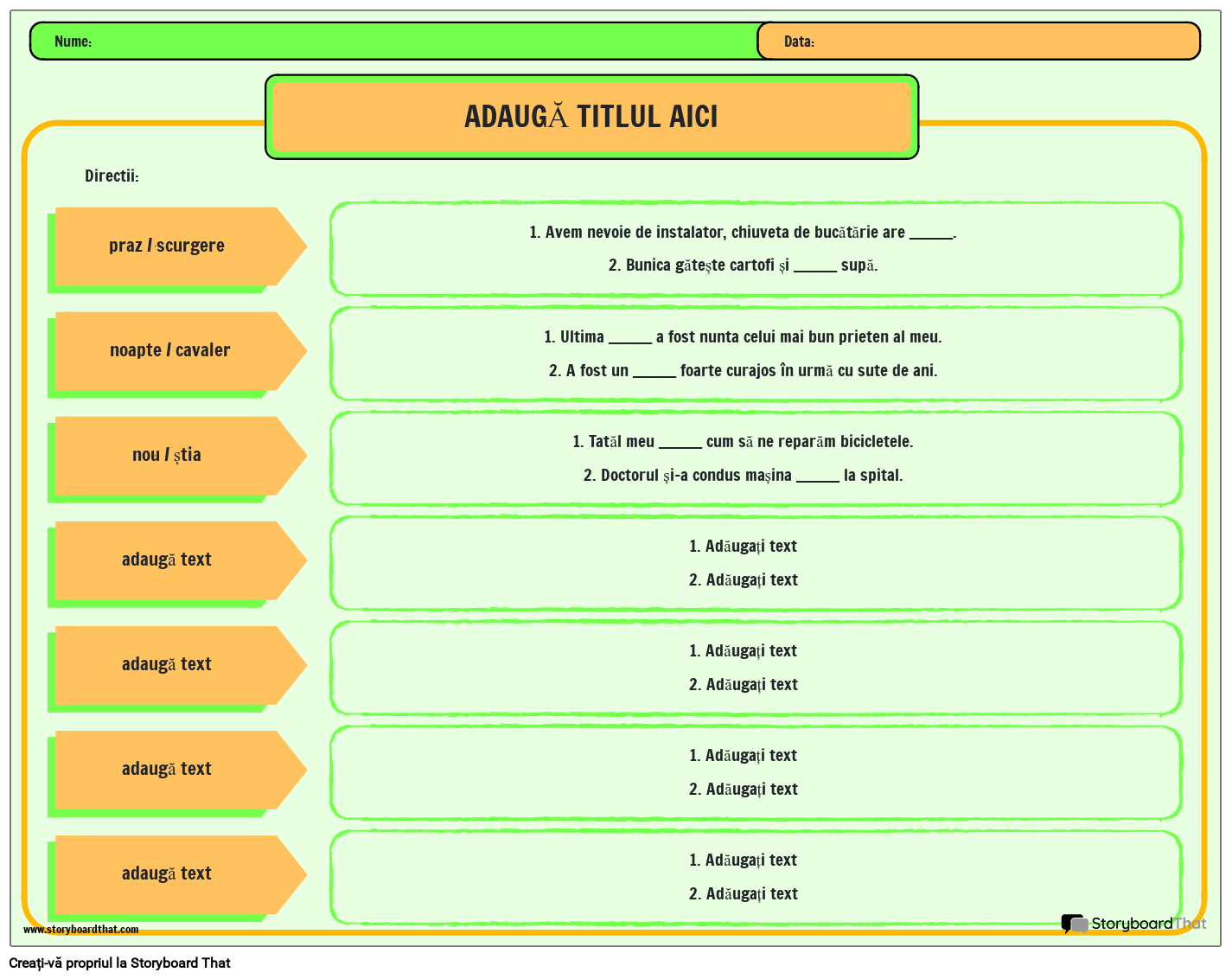 Fișă de Lucru cu Omonime Imprimabilă Storyboard