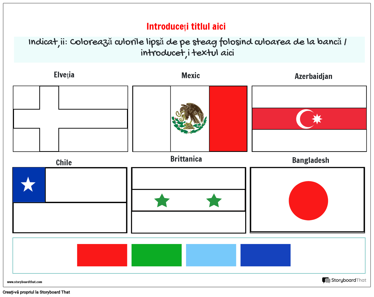 Fișă de lucru pentru colorat steag Storyboard por ro-examples