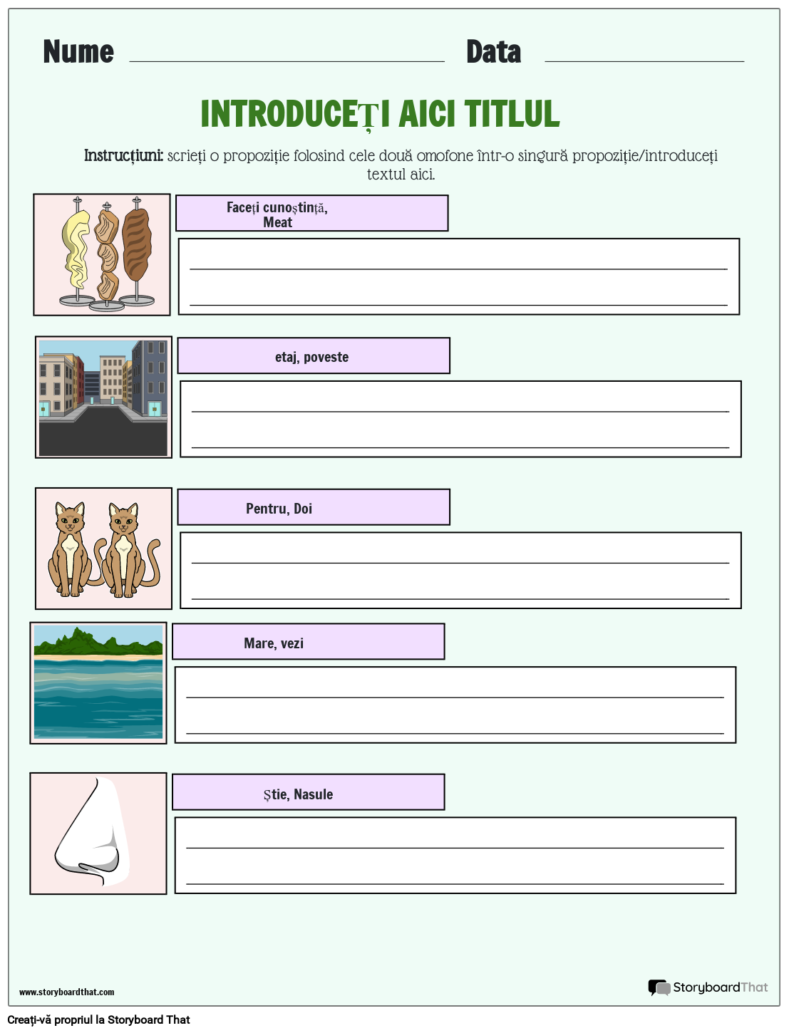 Fișă de Lucru Propoziții Omofone Storyboard por ro-examples