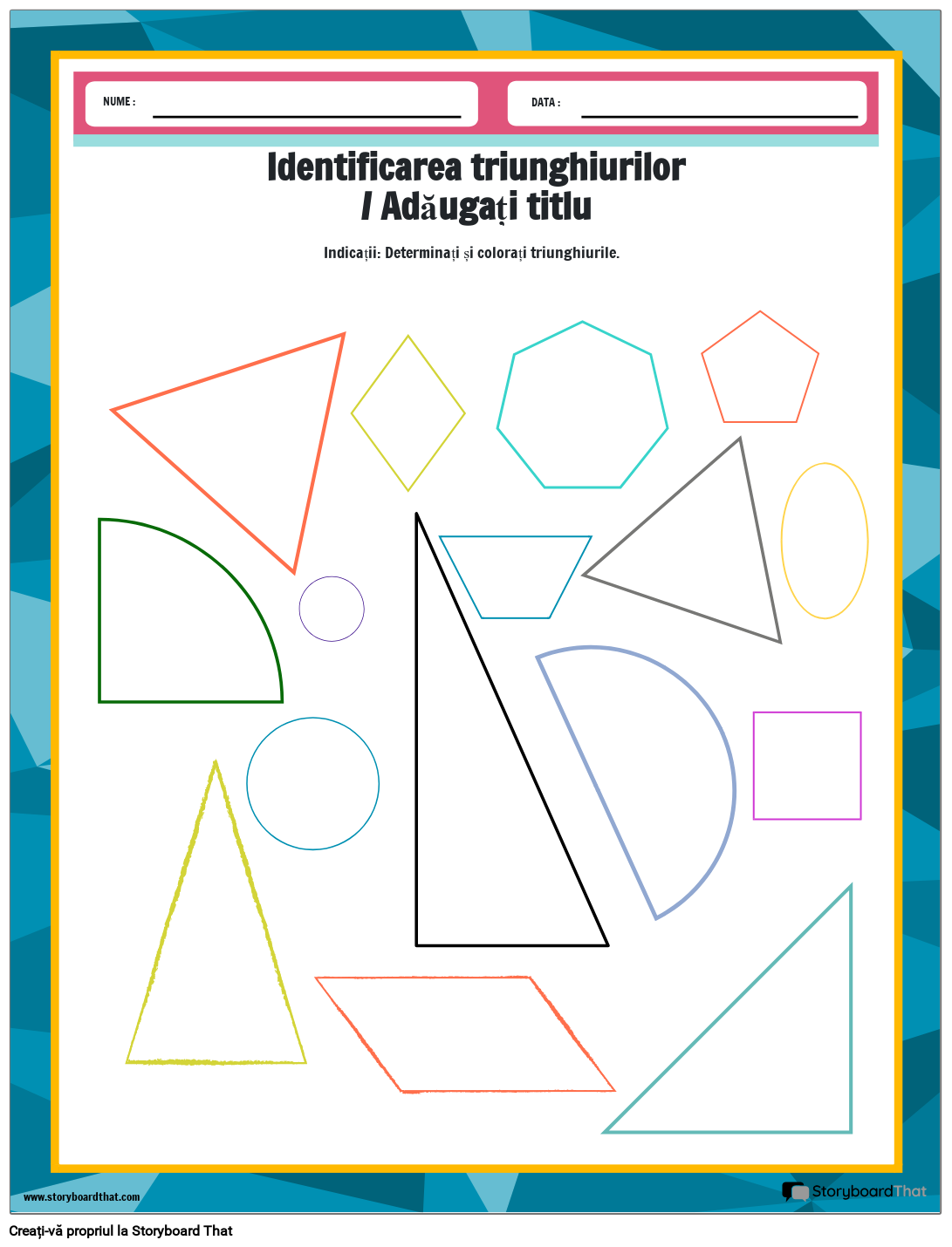 Fișă de Lucru Triunghi de Colorat Storyboard par ro-examples